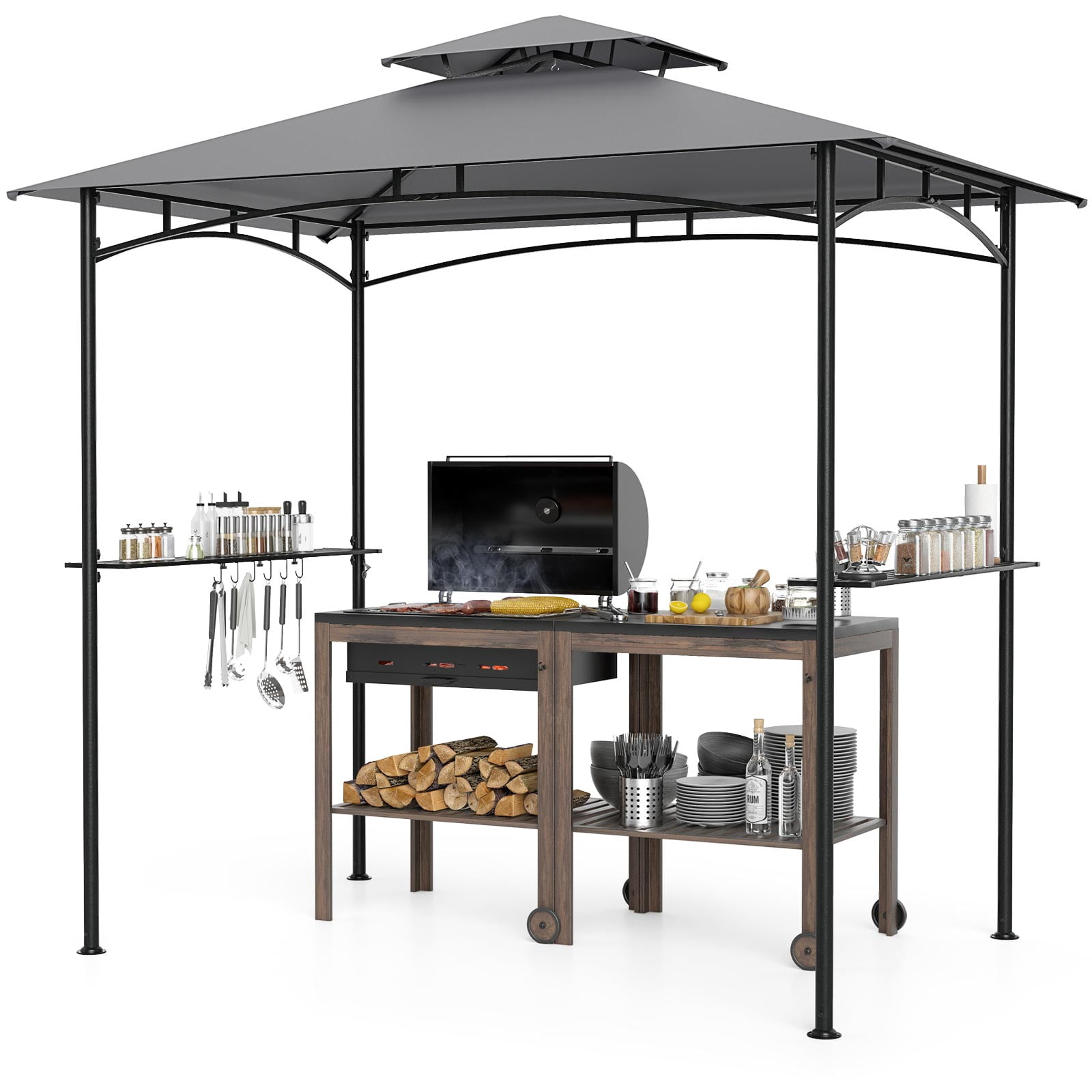 Gymax 8' x 5' Grill Gazebo Outdoor Double-Tiered Grill Canopy w/ 2 ...