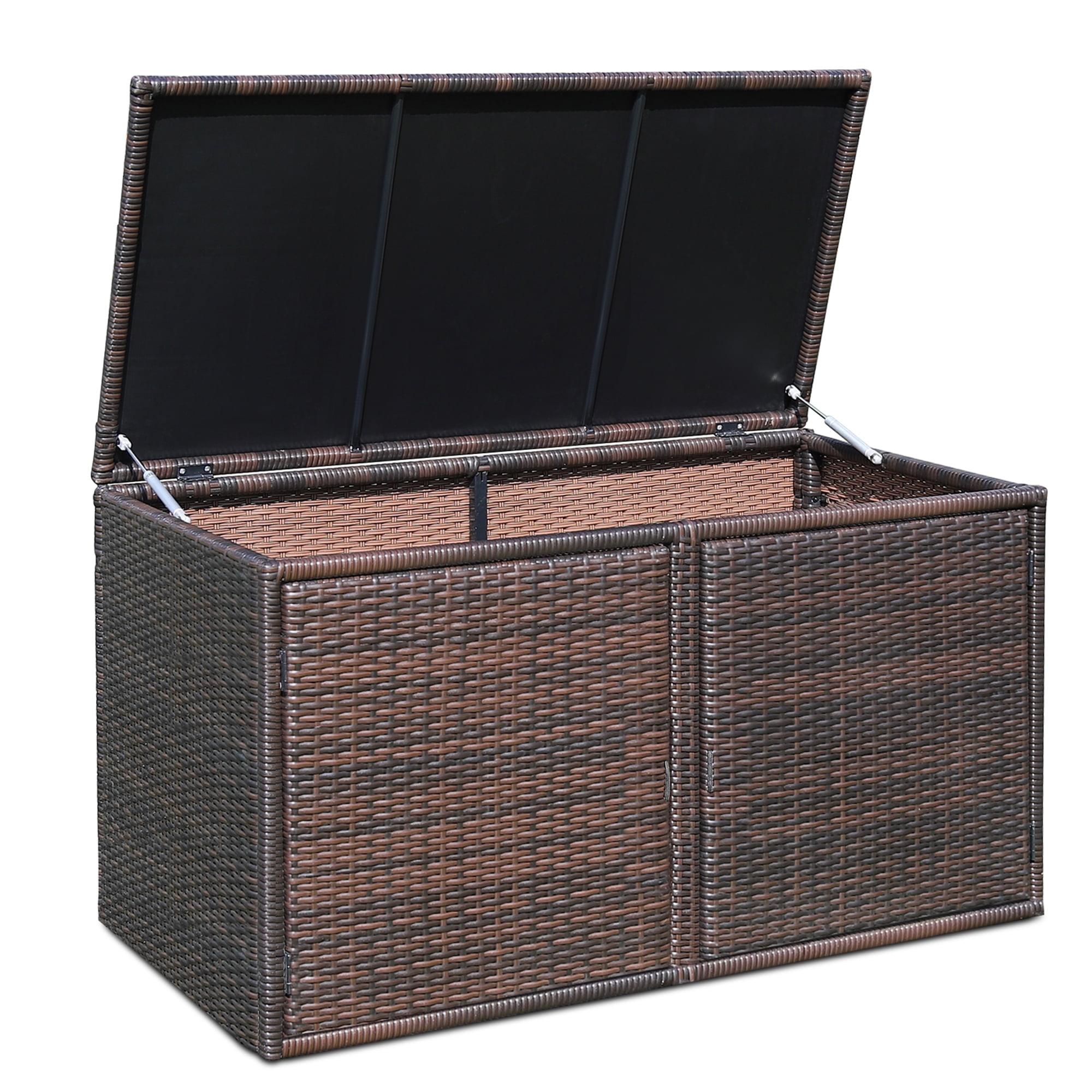 Gymax 88 Outdoor Gallon Rattan Storage Box Patio Container Seat w/ Door ...