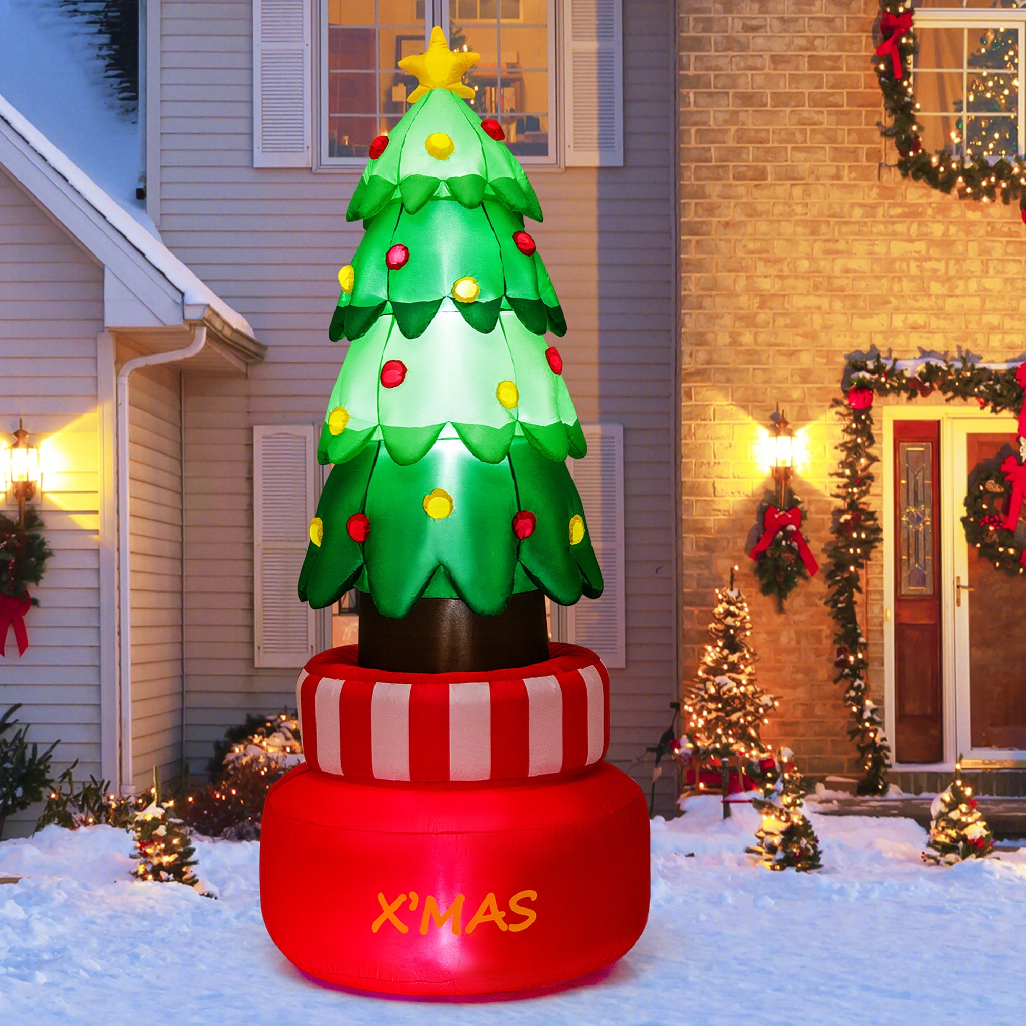 Gymax 8FT Tall Christmas Inflatables LED Lighted Xmas Inflatable ...