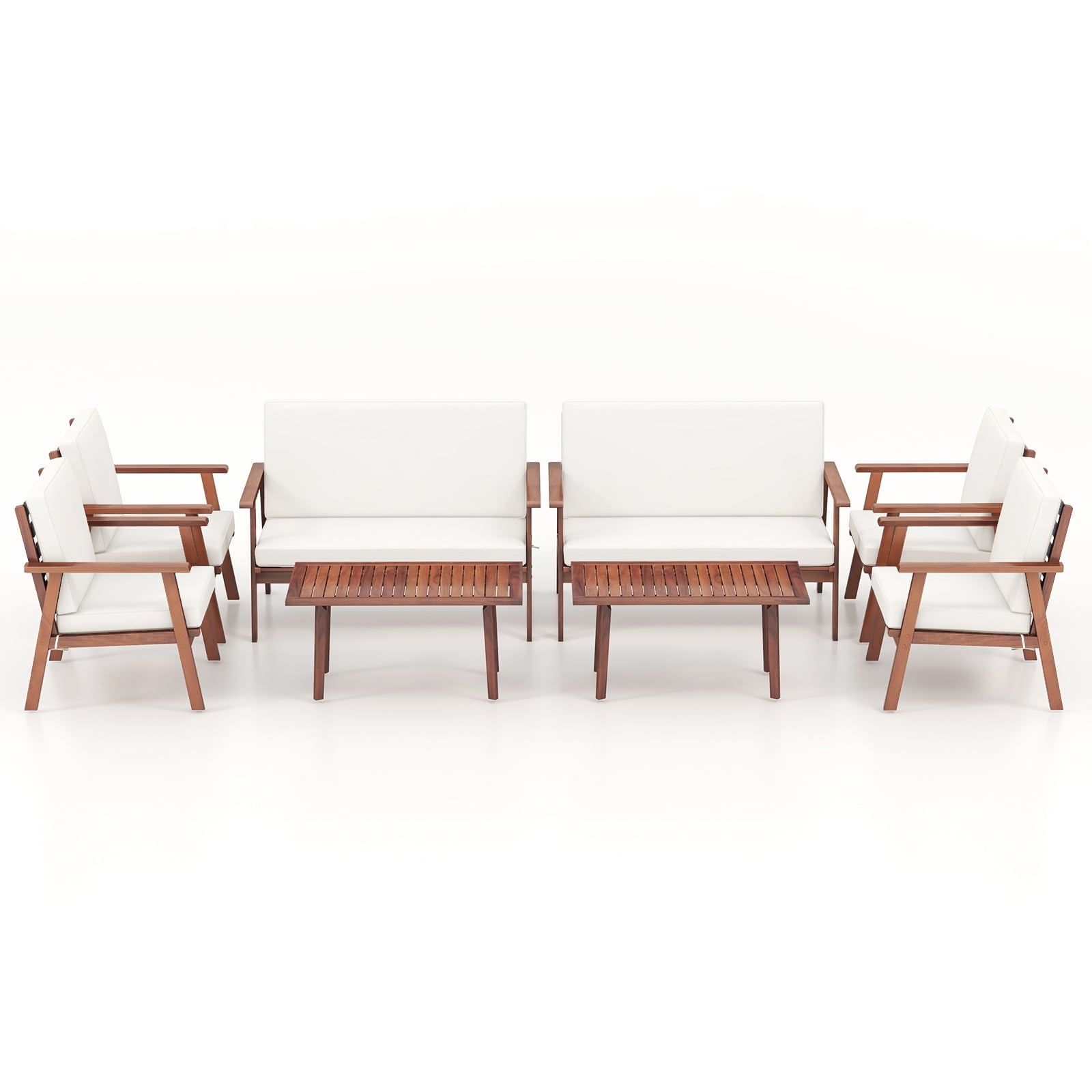 Gymax 8PCS Conversation Set Acacia Wood Sofa Coffee Table w/ Cushioned ...