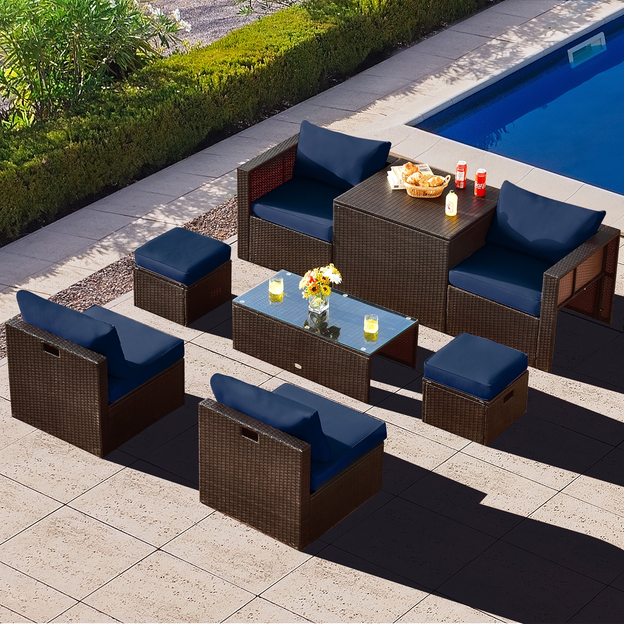Gymax 8-Piece Sectional Outdoor Sofa Couch & Table Set, All-Weather ...