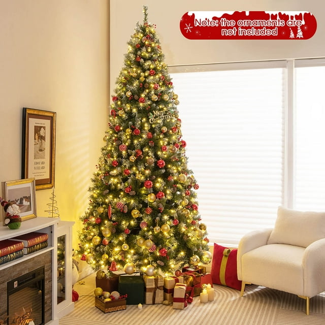 Gymax Easy Outdoor 9FT Artificial Pre-Lit Christmas Tree w/ 650 Warm ...