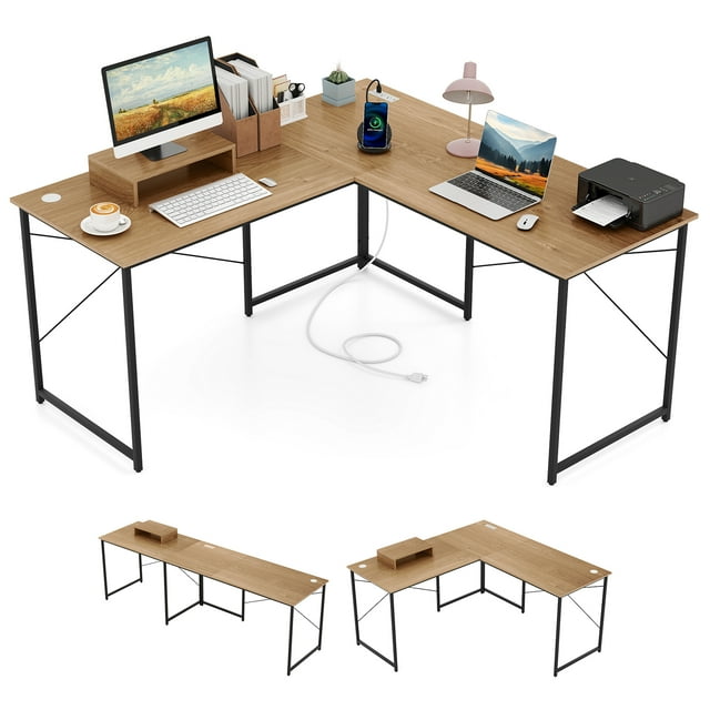 Gymax 95'' L-Shaped Reversible Computer Desk 2-Person Long Table ...