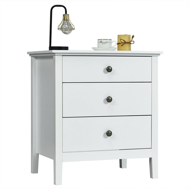 Gymax Accent Table Organizer Nightstand Beside End Side Table W 3 Drawers White Walmart