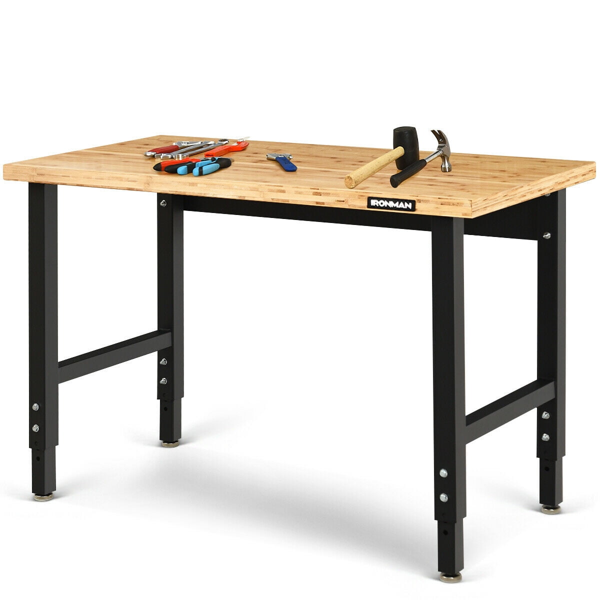 Gymax Adjustable Height Workbench Bamboo Top Steel Frame Heavy-duty ...