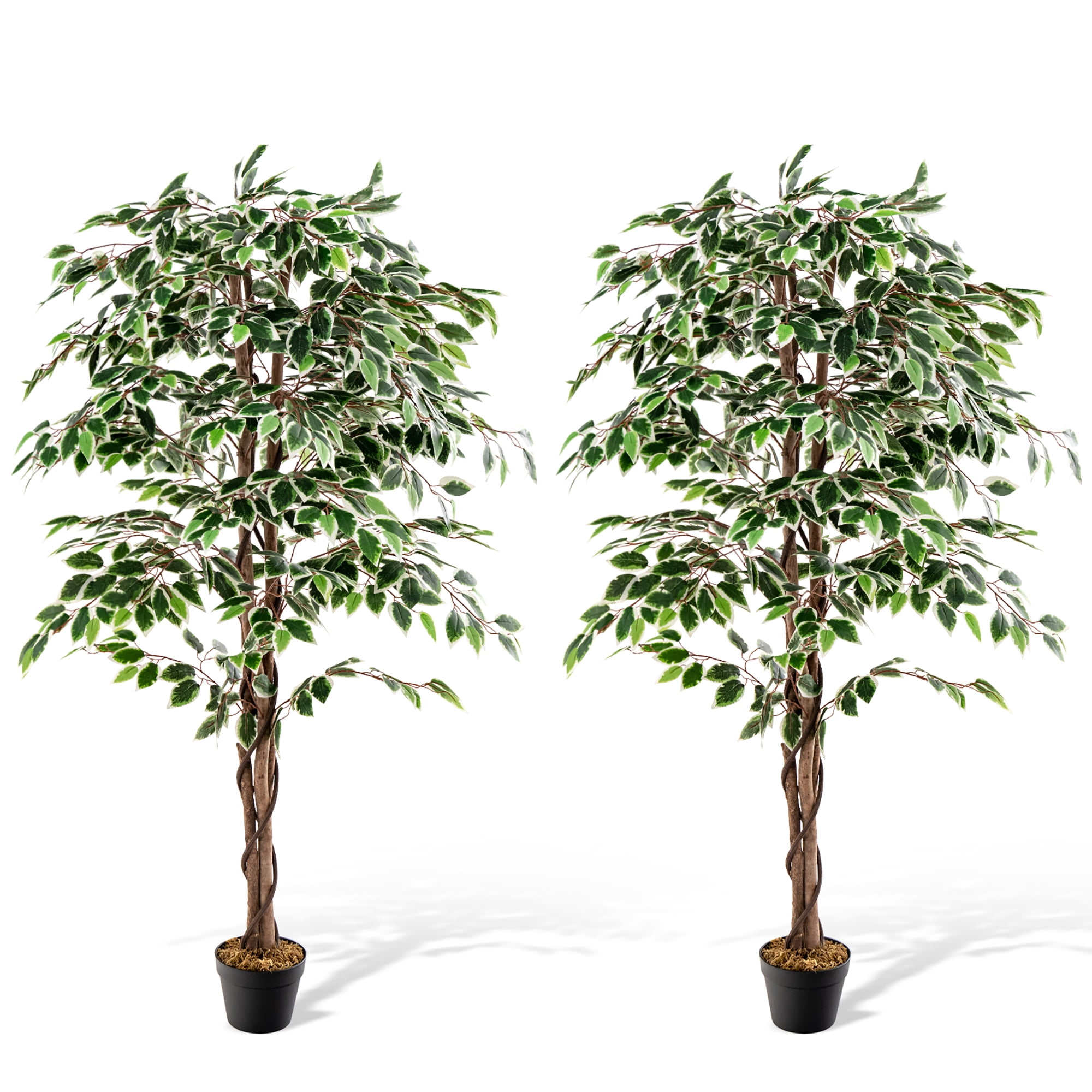 Gymax Artificial Ficus Tree Tall Faux Indoor Plant w/ 1008 Leaves ...