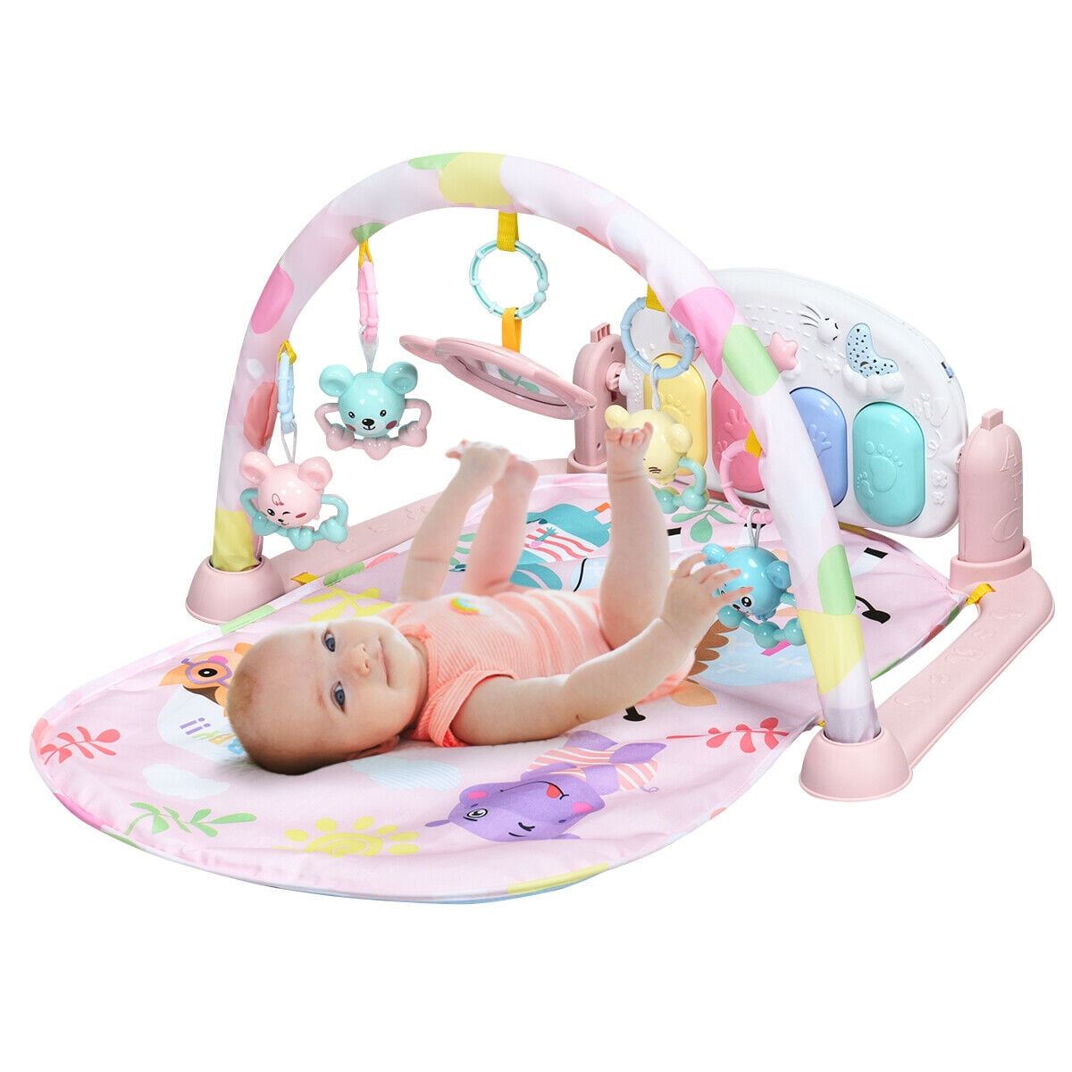 Gymax Baby Gym Play Mat 3-in-1 Music, Lights, Piano Activity Center ...