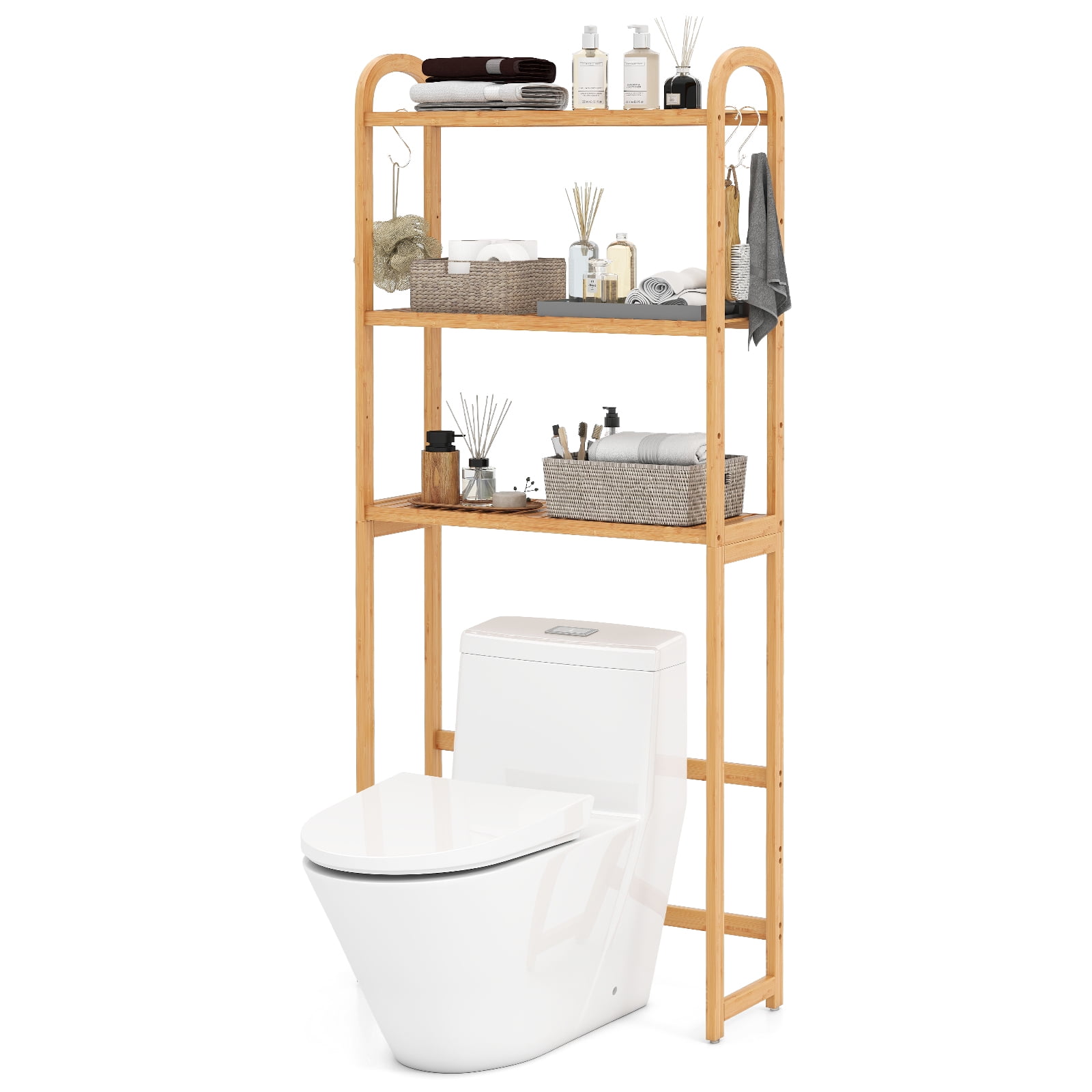 Gymax Bamboo over the Toilet Storage Shelf w/3-tier Open Shelf ...
