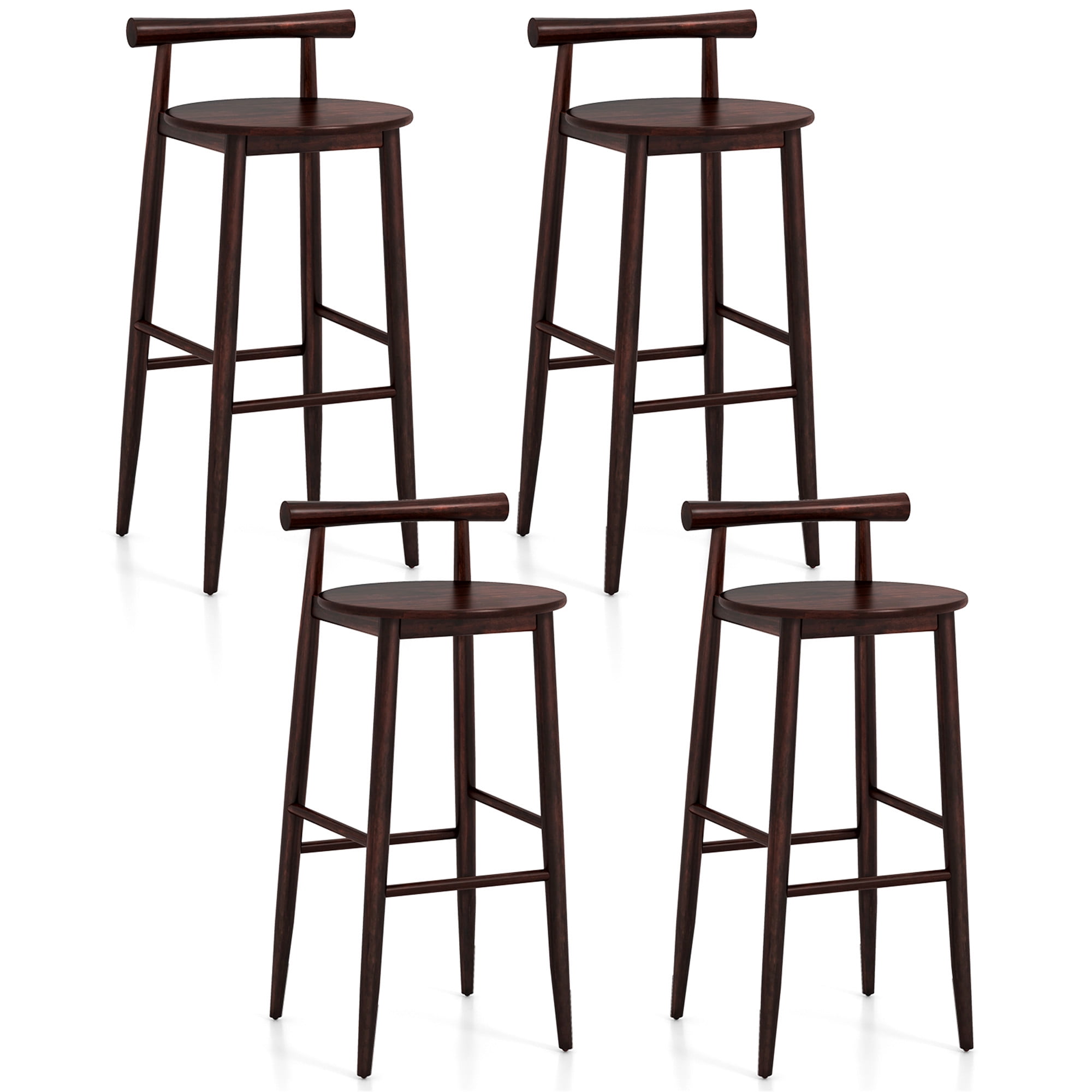 Gymax Bar Height Stools Set of 4Bar Chair w/ Acacia Wood Frame ...