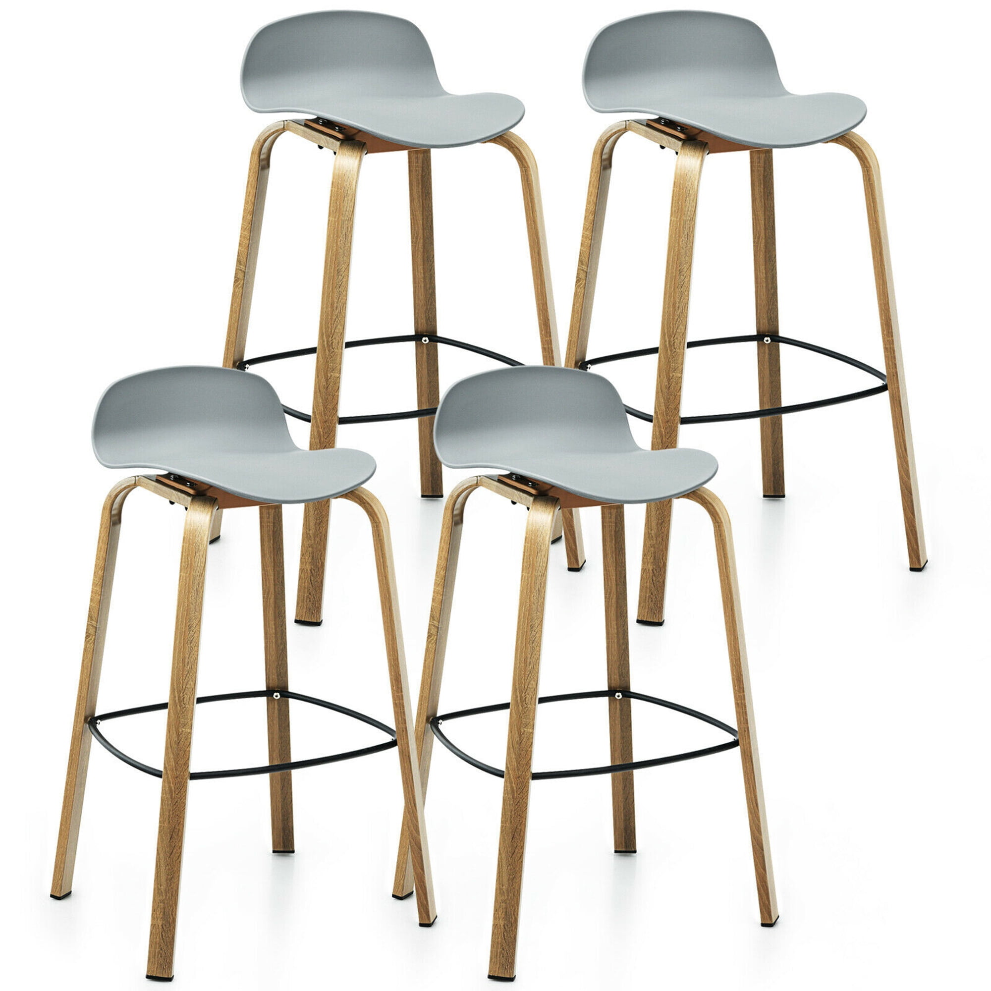 Free Shipping! Gymax Bar Stool Set of 4, Grey, Ergonomic Metal Frame ...