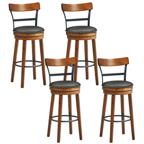 Gymax Bar Stool with 360-Degree Swivel, Gray, Set of 4 - Walmart.com