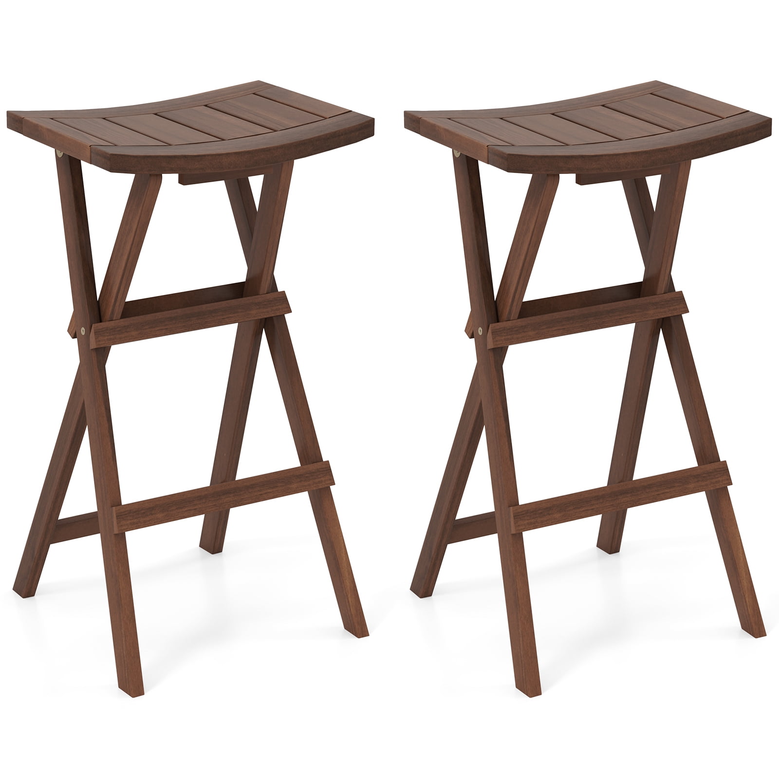 Gymax Bar Stools Set of 2 30'' Folding Bar Height Stools w/ Saddle Seat ...
