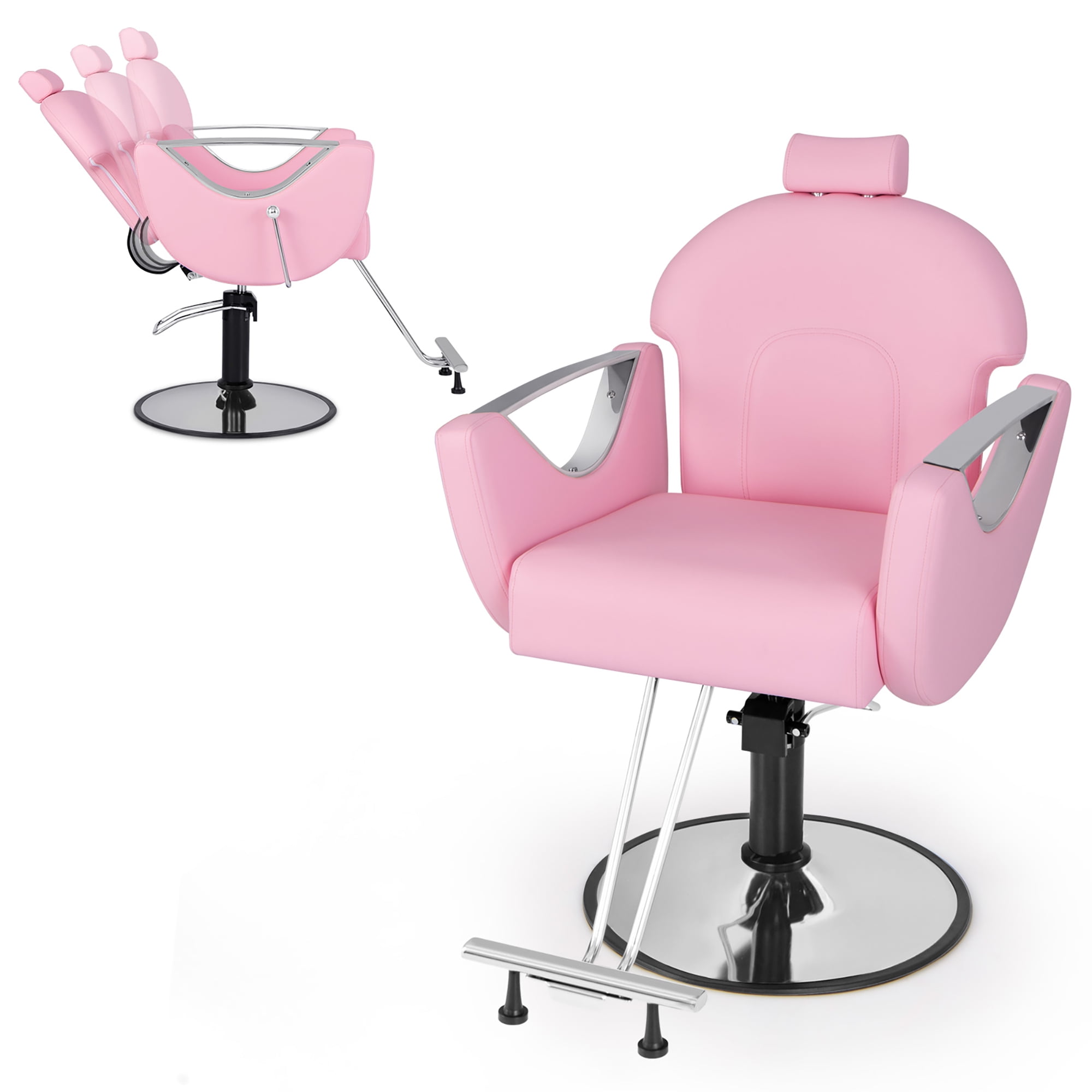 Gymax Barber Chair Reclining Salon Chair for Hair Stylist w/ Adjustable ...