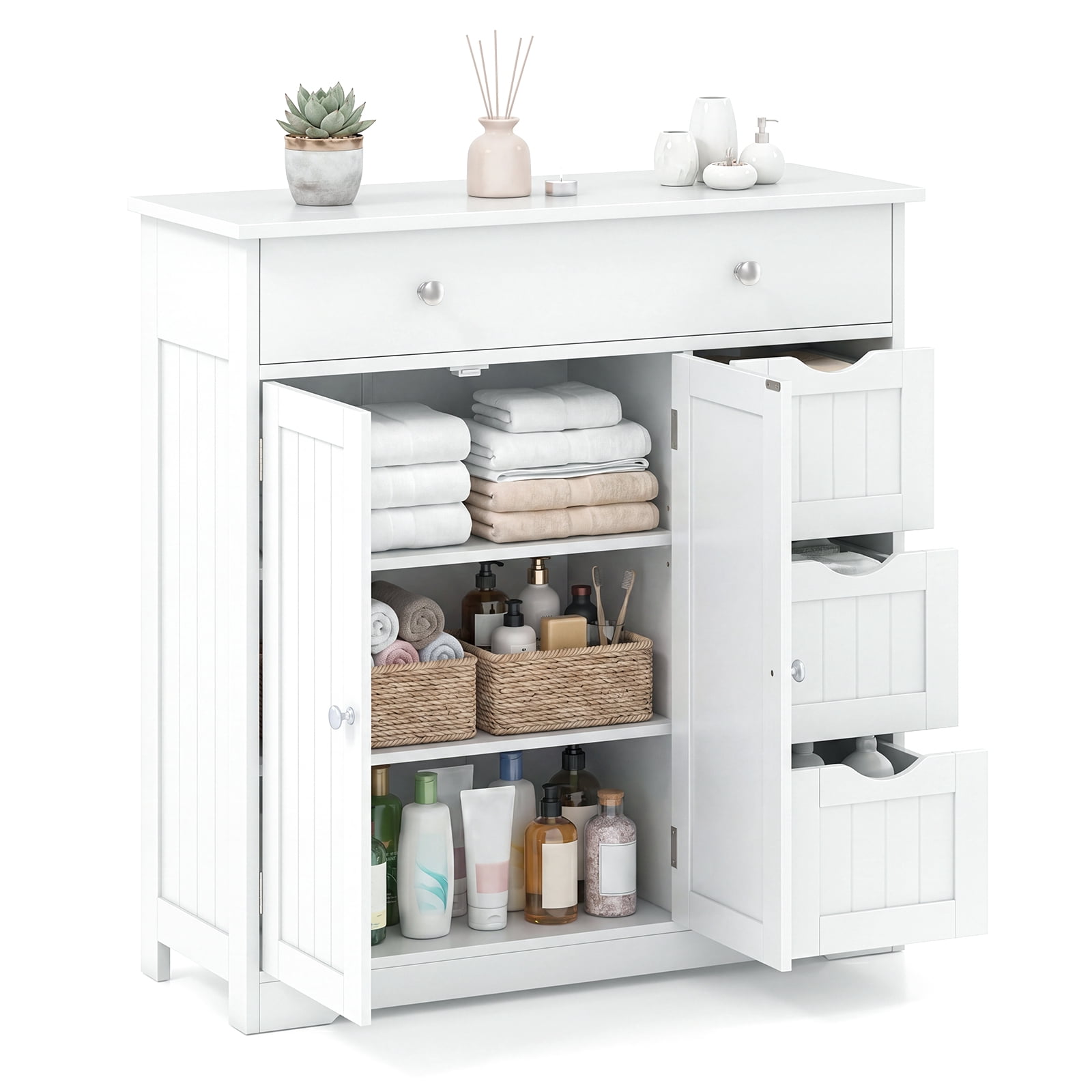 Gymax Bathroom Floor Cabinet Storage Cabinet w/4 Drawers2 Doors ...