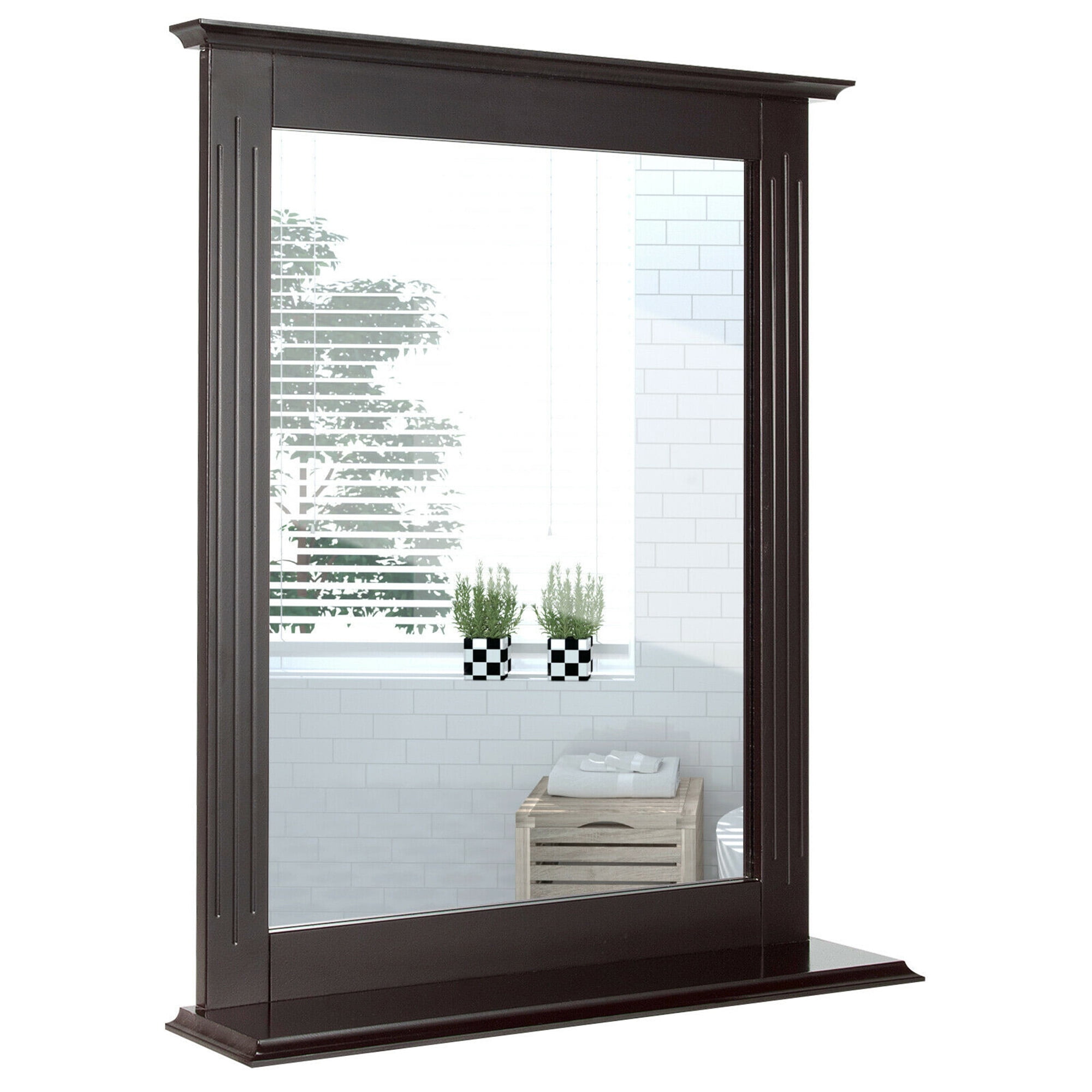 Gymax High-Quality Wall-Mounted Bathroom Mirror with Shelf, Durable ...