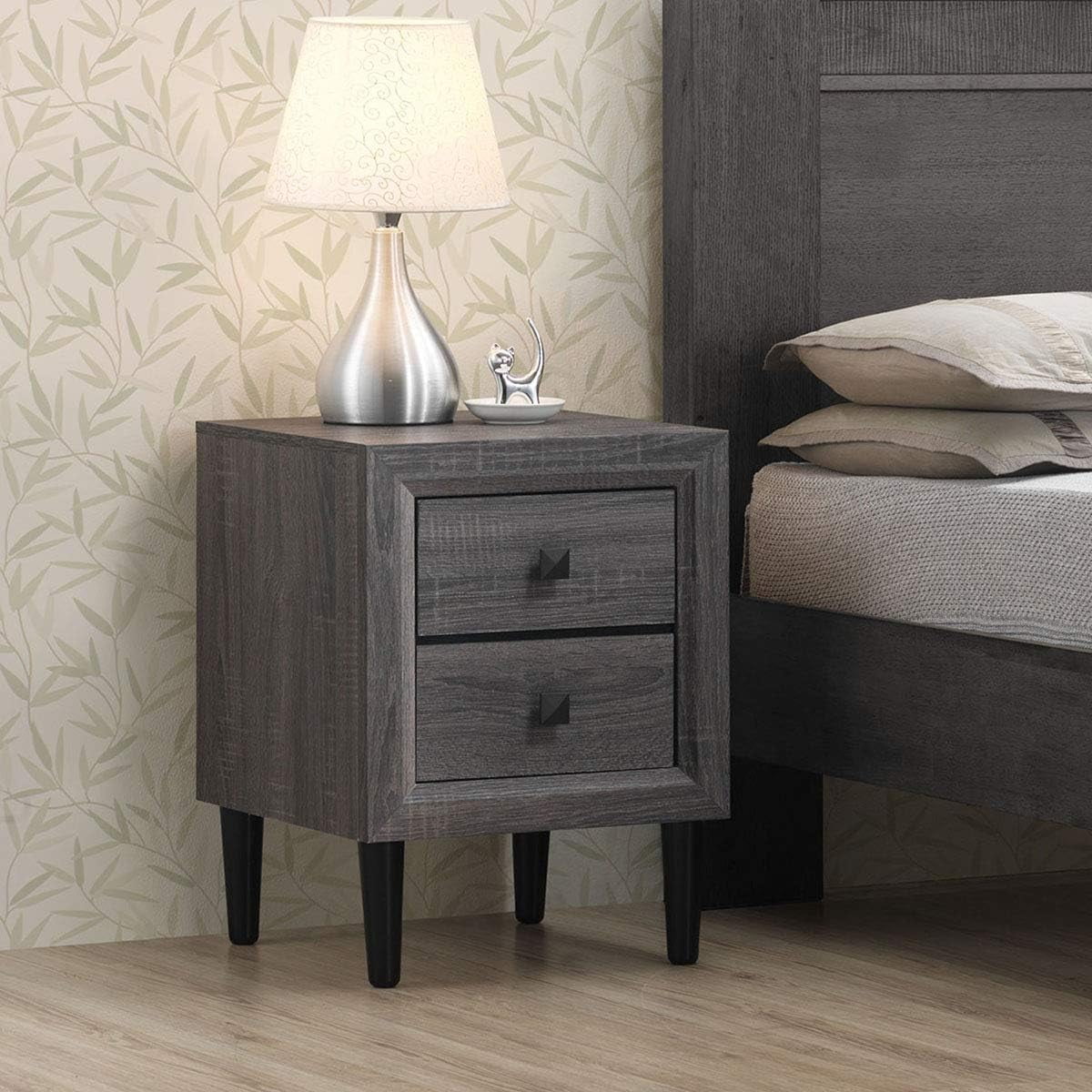Gymax Bedside Table W/2 Drawers Multipurpose Classical Nightstand Fully ...