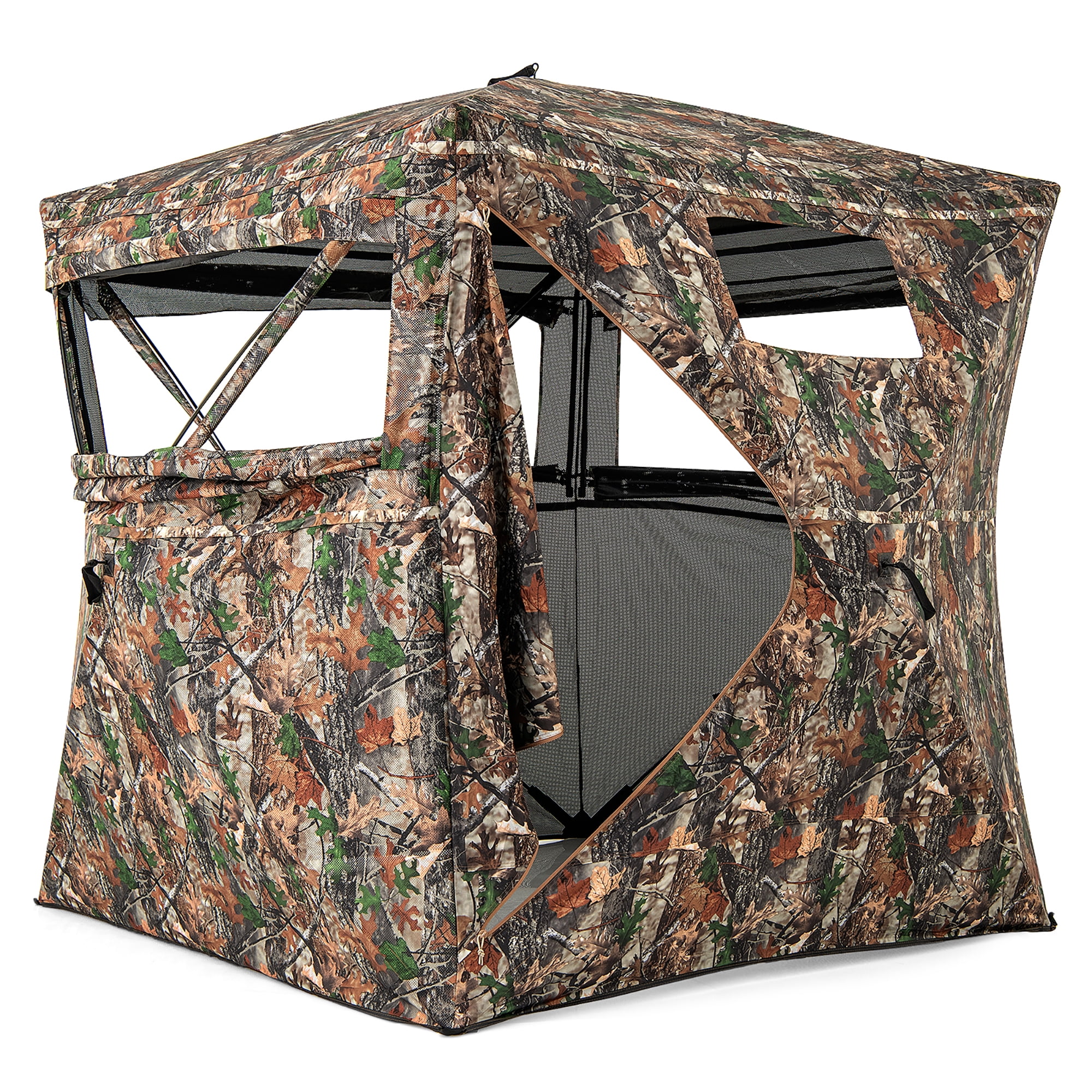 Gymax Camouflage Hunting Blind for 3-4 People w/270° Viewing Range ...