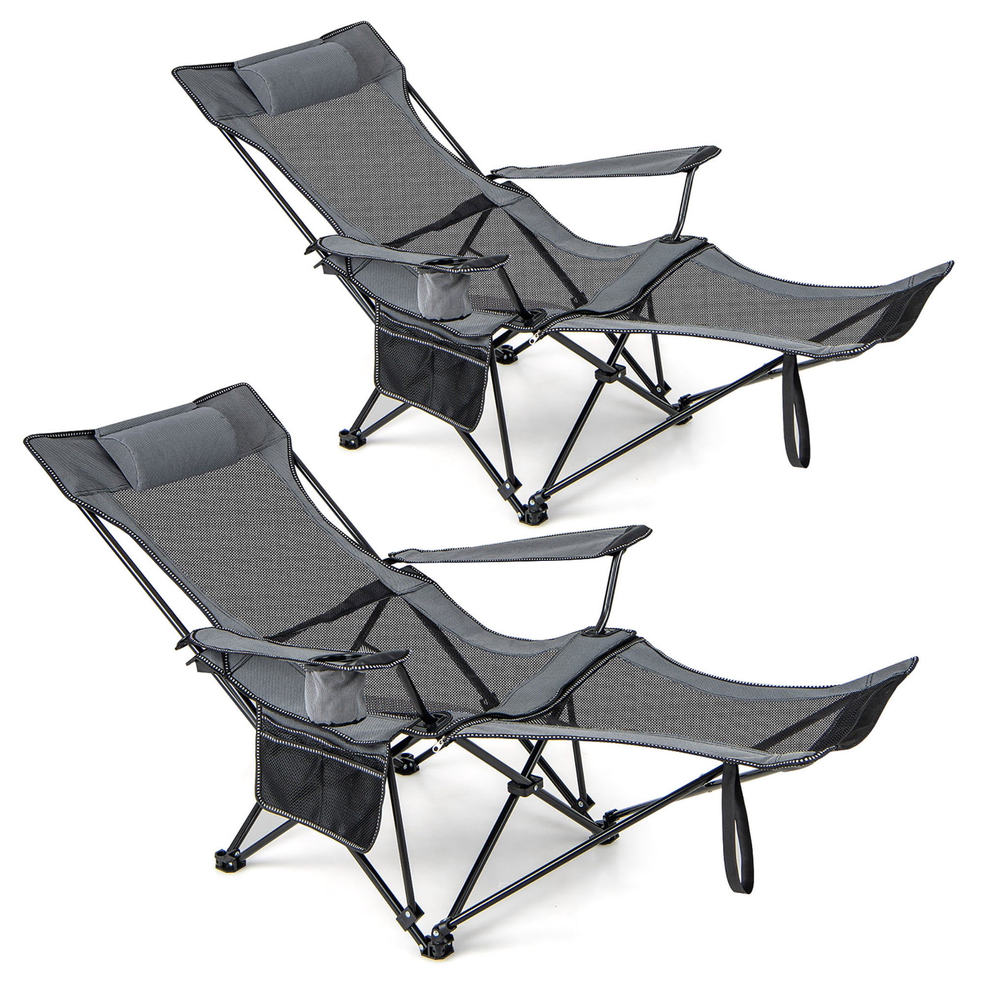 Gymax Camping Lounge Chair Adjustable Reclining Lounge Chair w ...