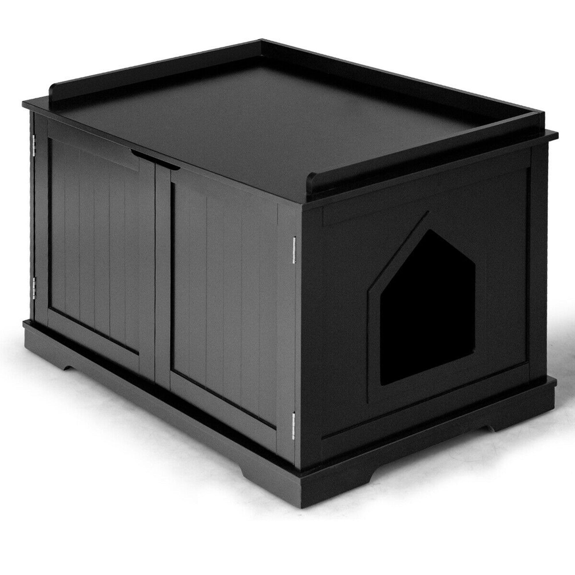 Gymax Cat Litter Box Side table Washroom Storage Bench Wooden Enclosure ...