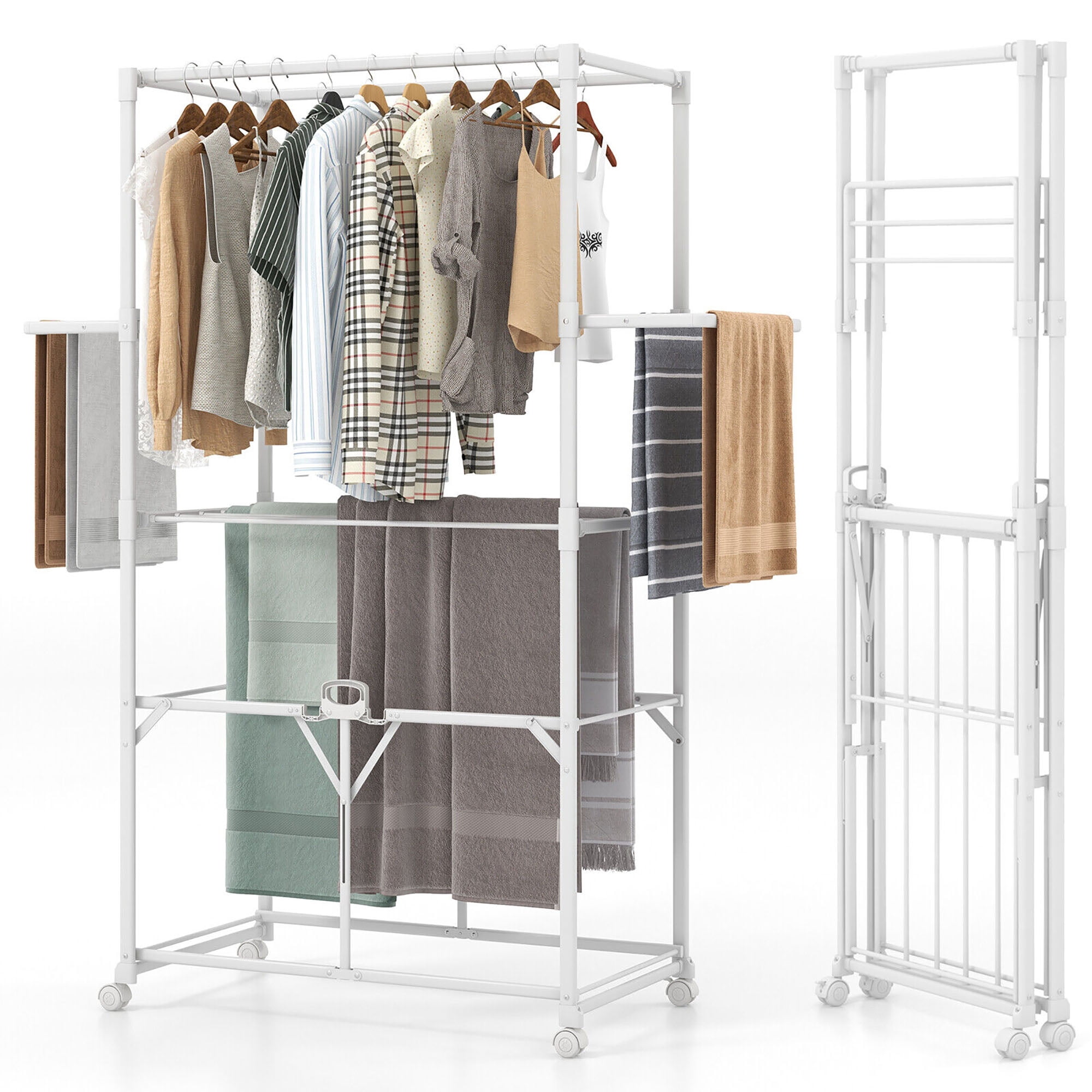 Gymax Collapsible Laundry Rack Foldable Clothes Drying Rack w/ Hanging ...
