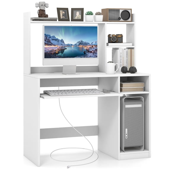 Gymax Home Office Computer Desk with Storage Shelves and Built-in ...