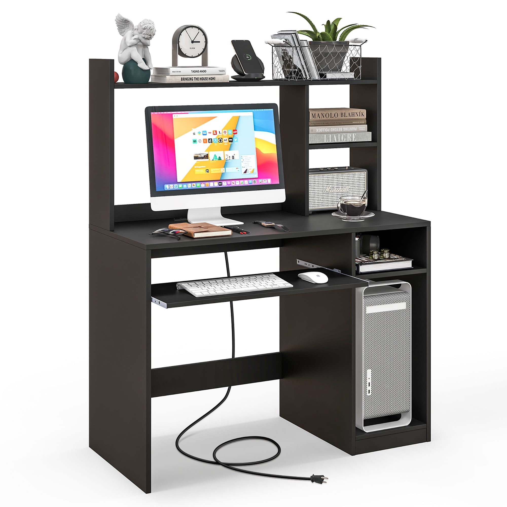 Gymax Computer Desk w/ Charging Station 43.5'' Gaming Table Workstation ...