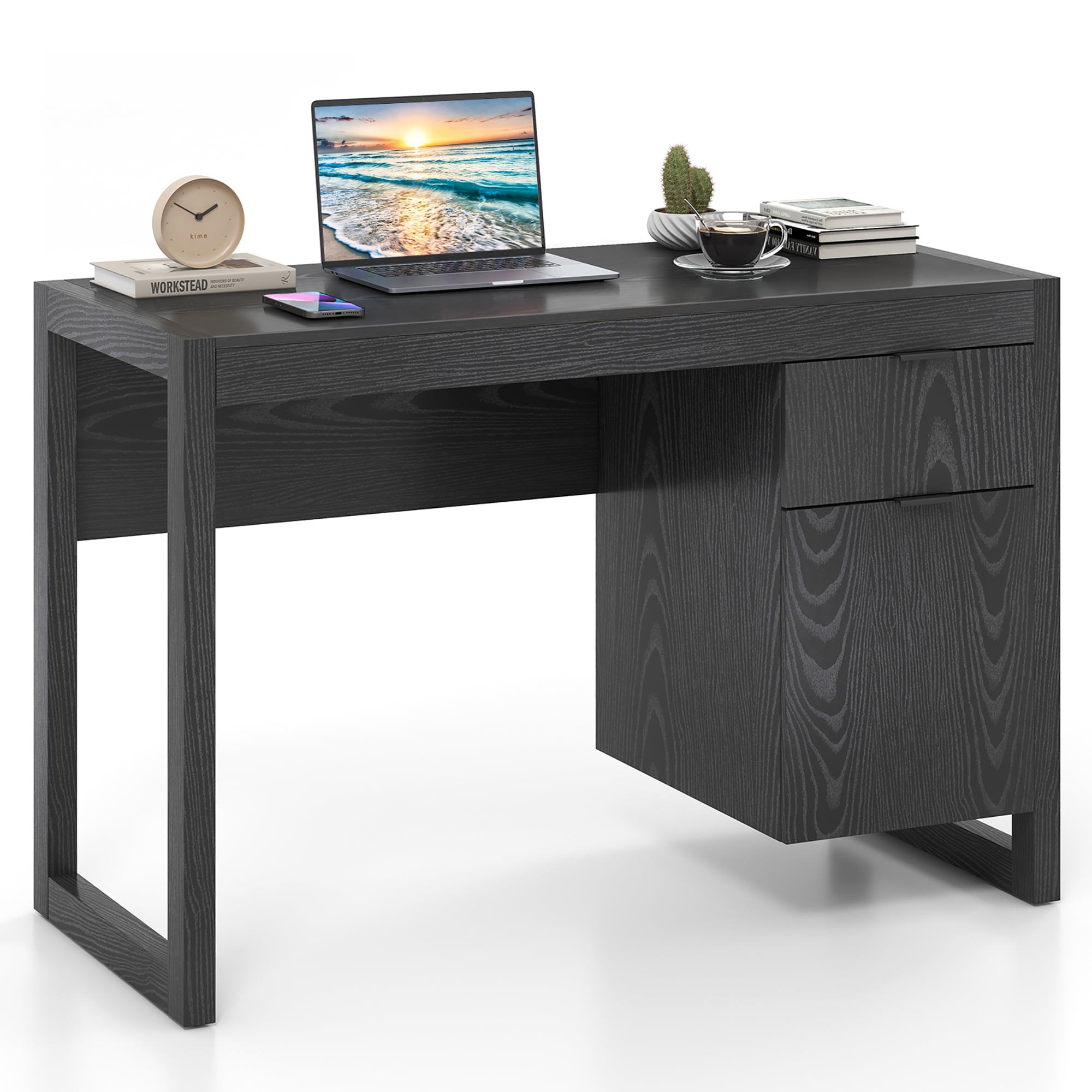 Gymax Computer Desk w/ Storage Cabinet Pull-out Drawer Stable Thick ...