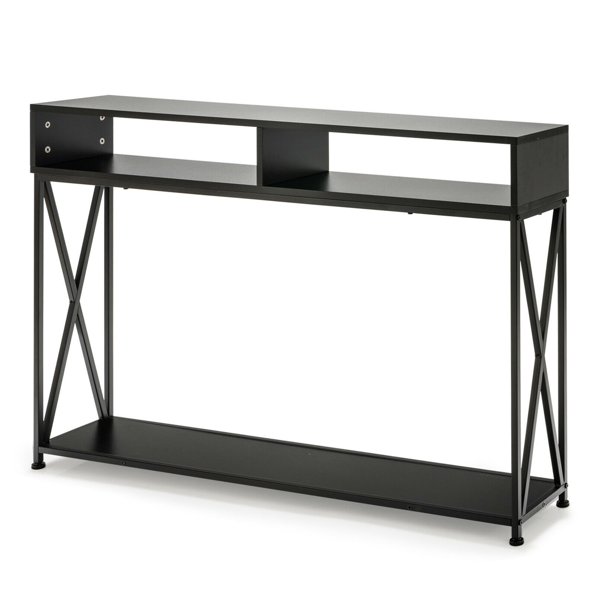 Gymax Console Table with Open Shelf and Storage Compartments Steel ...