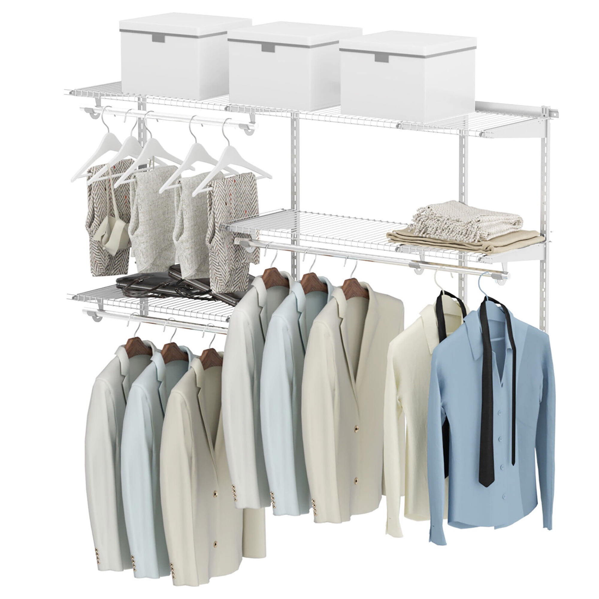 Gymax Adjustable Shelves Organizer Kit, 3-5 FT Wall-mounted Closet ...