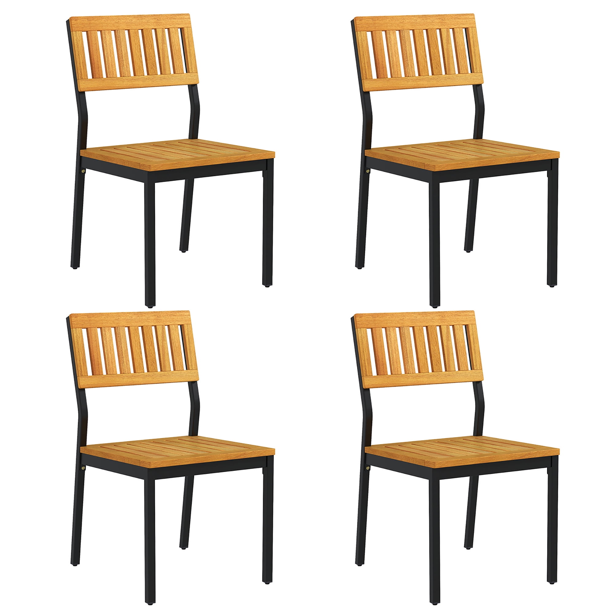 Gymax Dining Chair Set of 4 Modern Patio Chairs/Acacia Wood Backrest ...