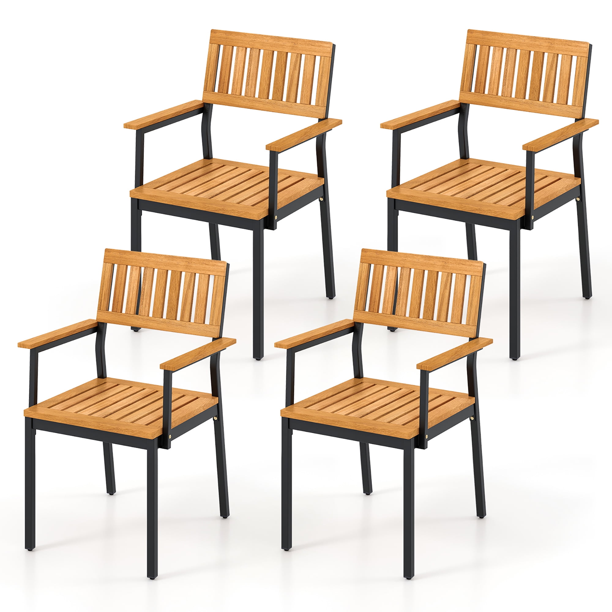 Gymax Dining Chair Set of 4 w/Acacia Wood Backrest Slanted Seat ...