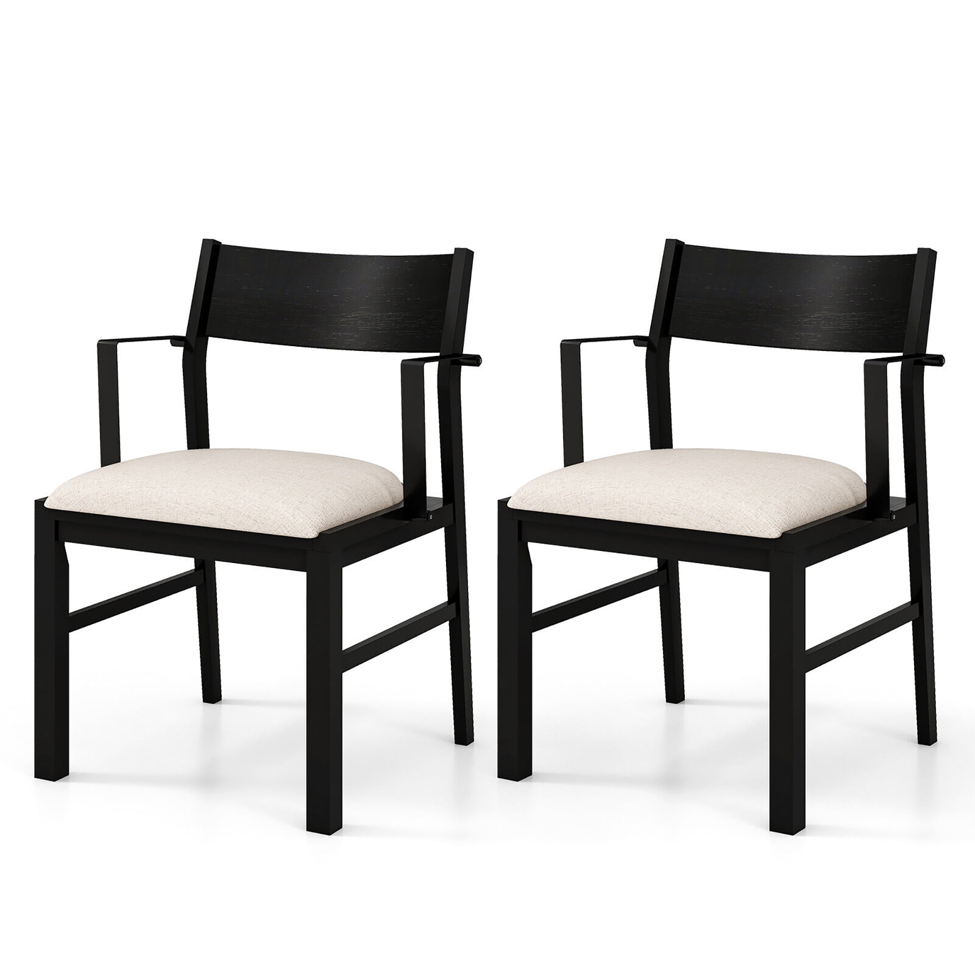 Gymax Dining Chair w/ Arms Set of 2 Modern Kitchen Chairs & Contoured ...