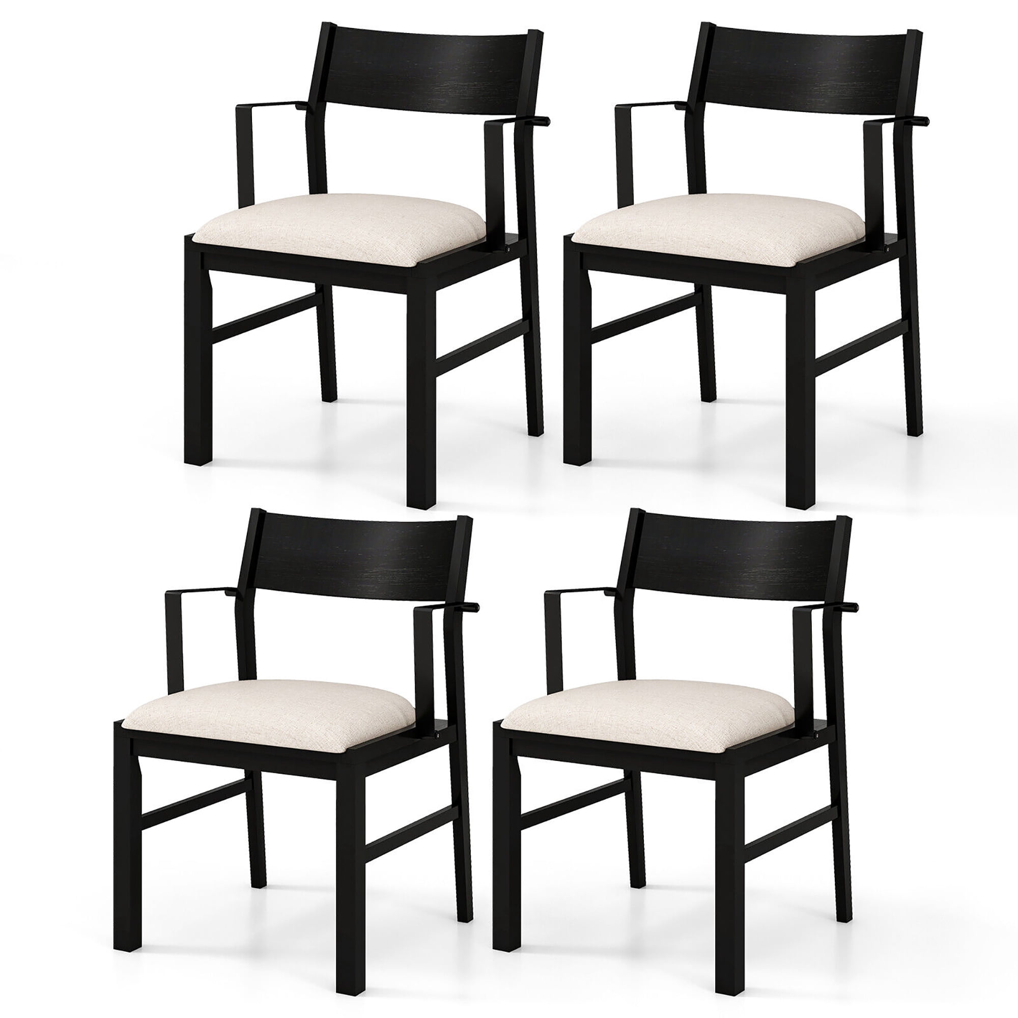 Gymax Dining Chair w/ Arms Set of 4 Modern Kitchen Chairs w/ Contoured ...