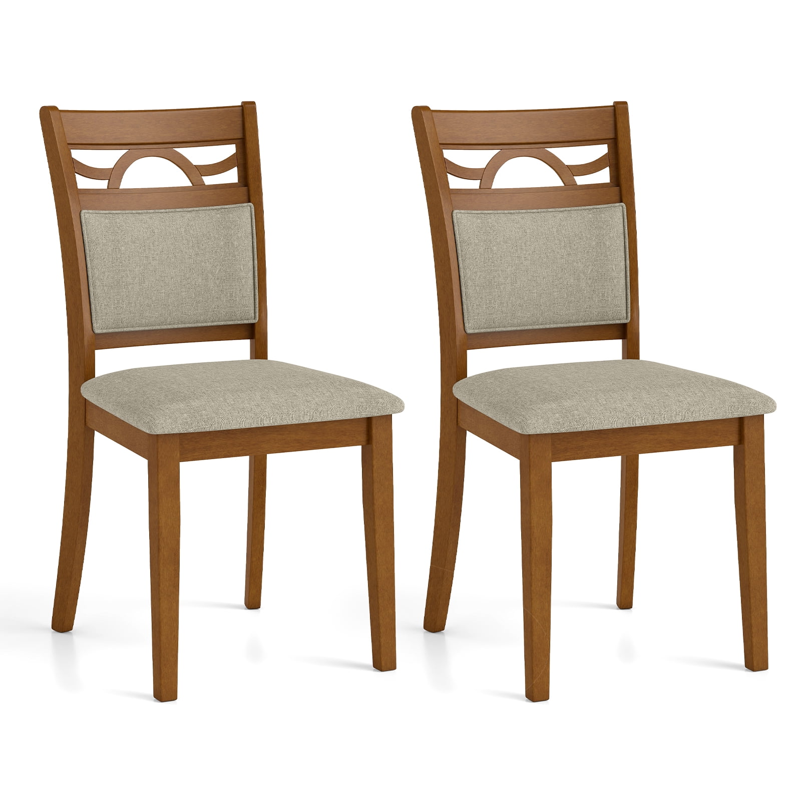 Gymax Dining Chairs Set of 2 w/Rubber Wood Frame Padded Seat & Backrest ...