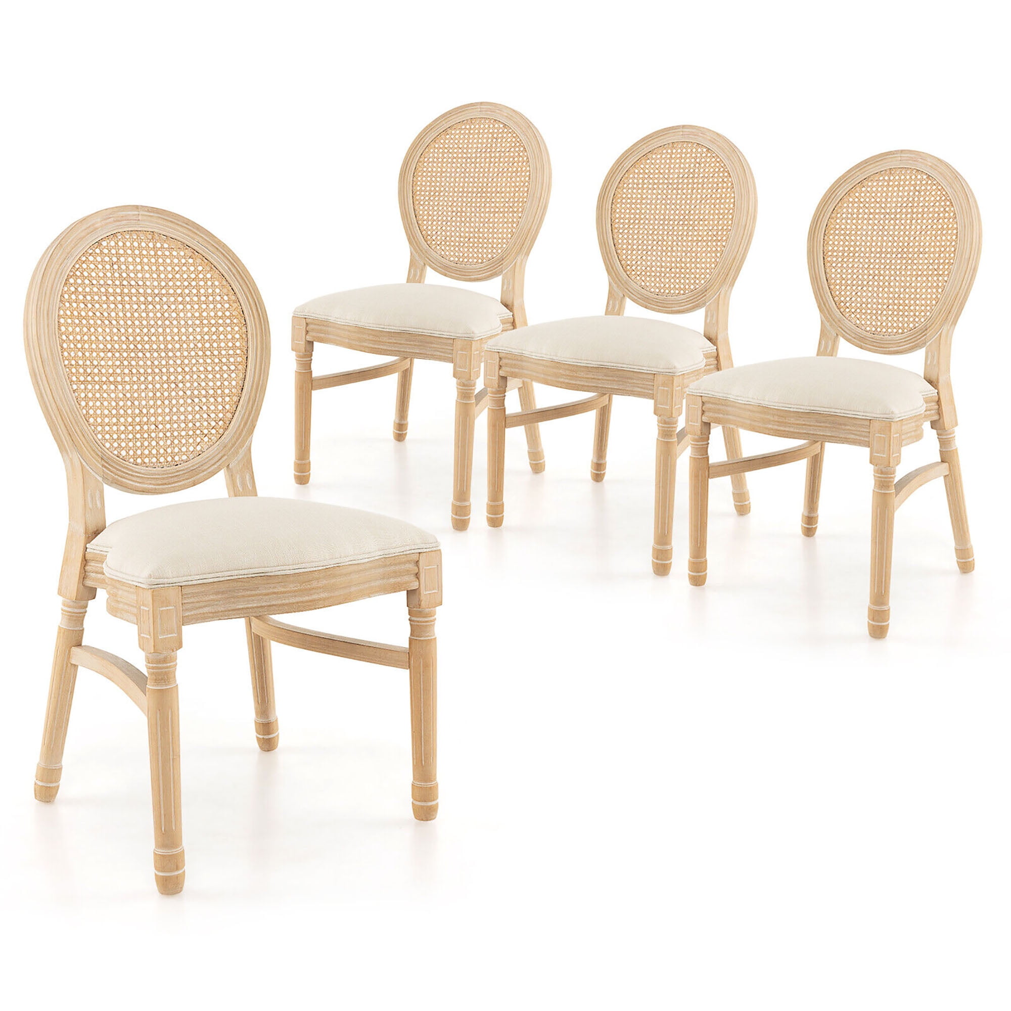Gymax Indoor Dining Set of 4 French Style Wood Back Kitchen Chairs w ...