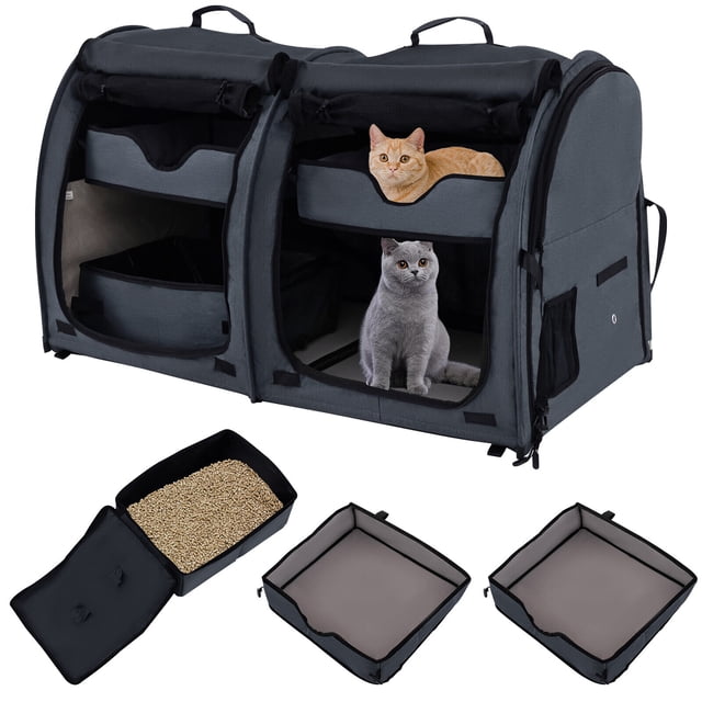 Gymax Double Compartment Pet Carrier Portable 3-in-1 Pet Kennel w/Carry ...