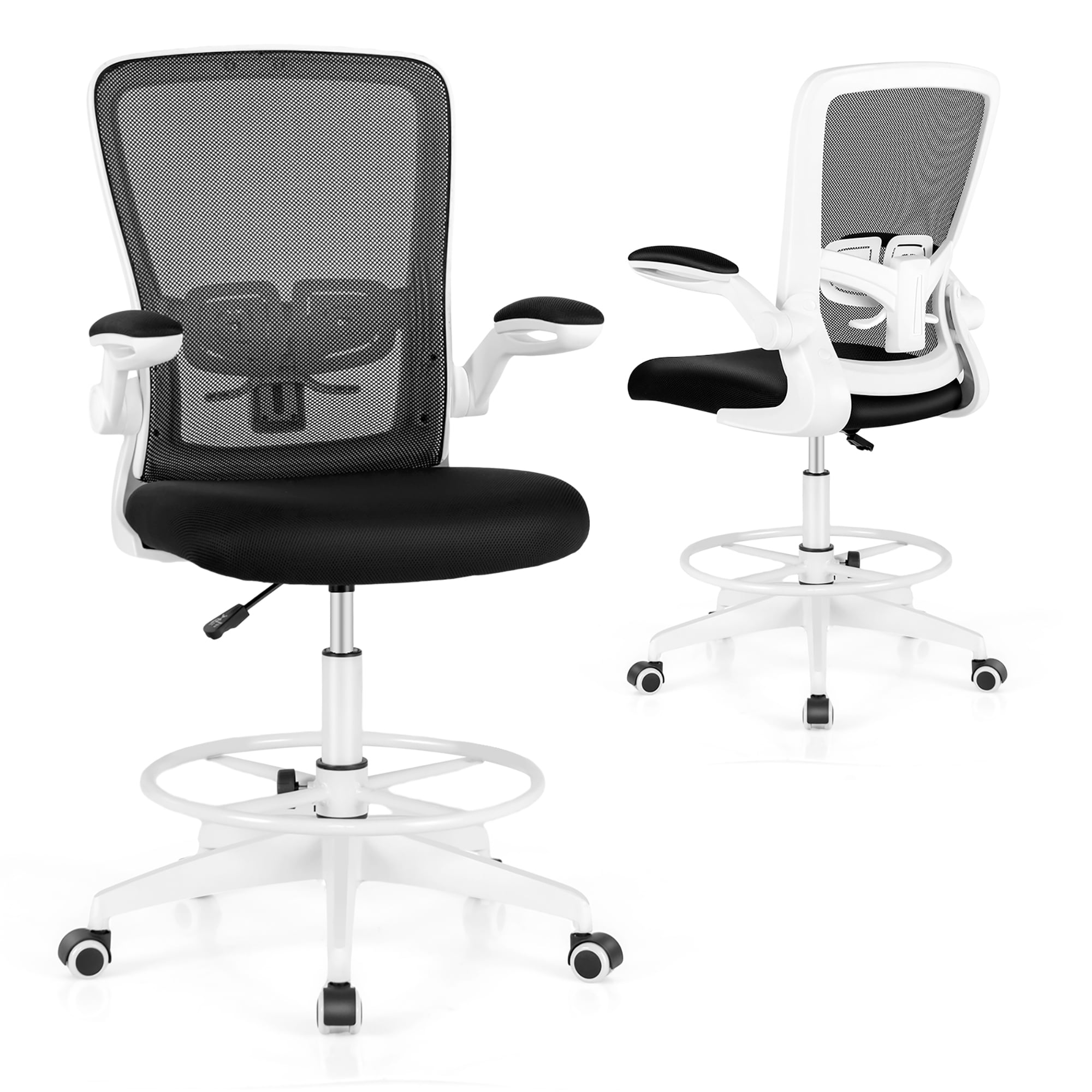 Gymax Drafting Chair Tall Office Chair Ergonomic Computer Standing Desk ...