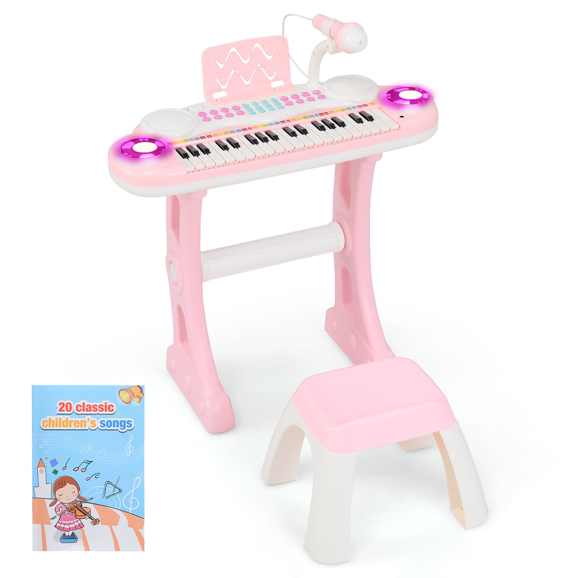 Gymax 37 Key Musical Toy Piano Keyboard w/ Stool Microphone Electronic ...