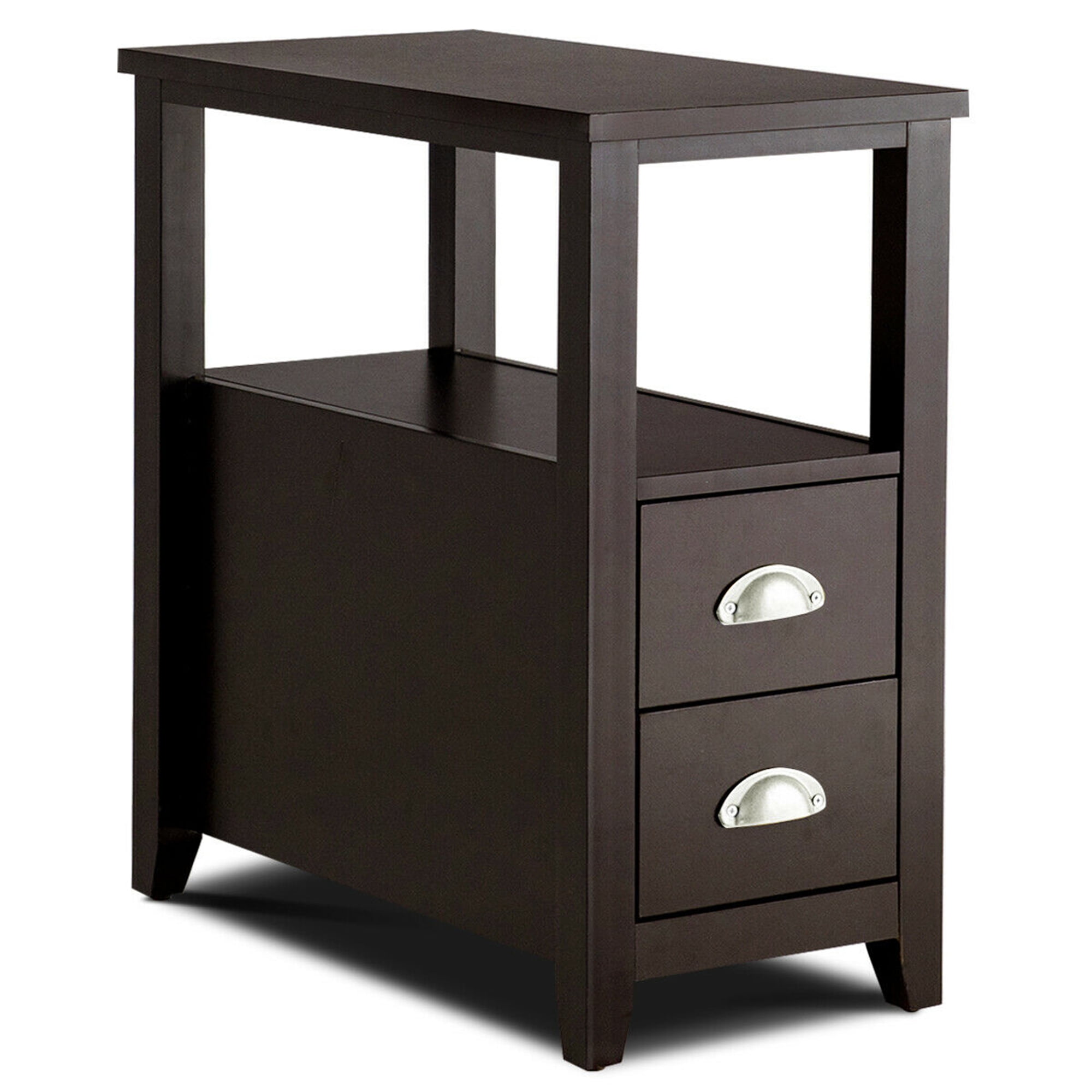 Gymax End Table Space-Saving Rectangular Bedside Table W/ 2 Drawers ...