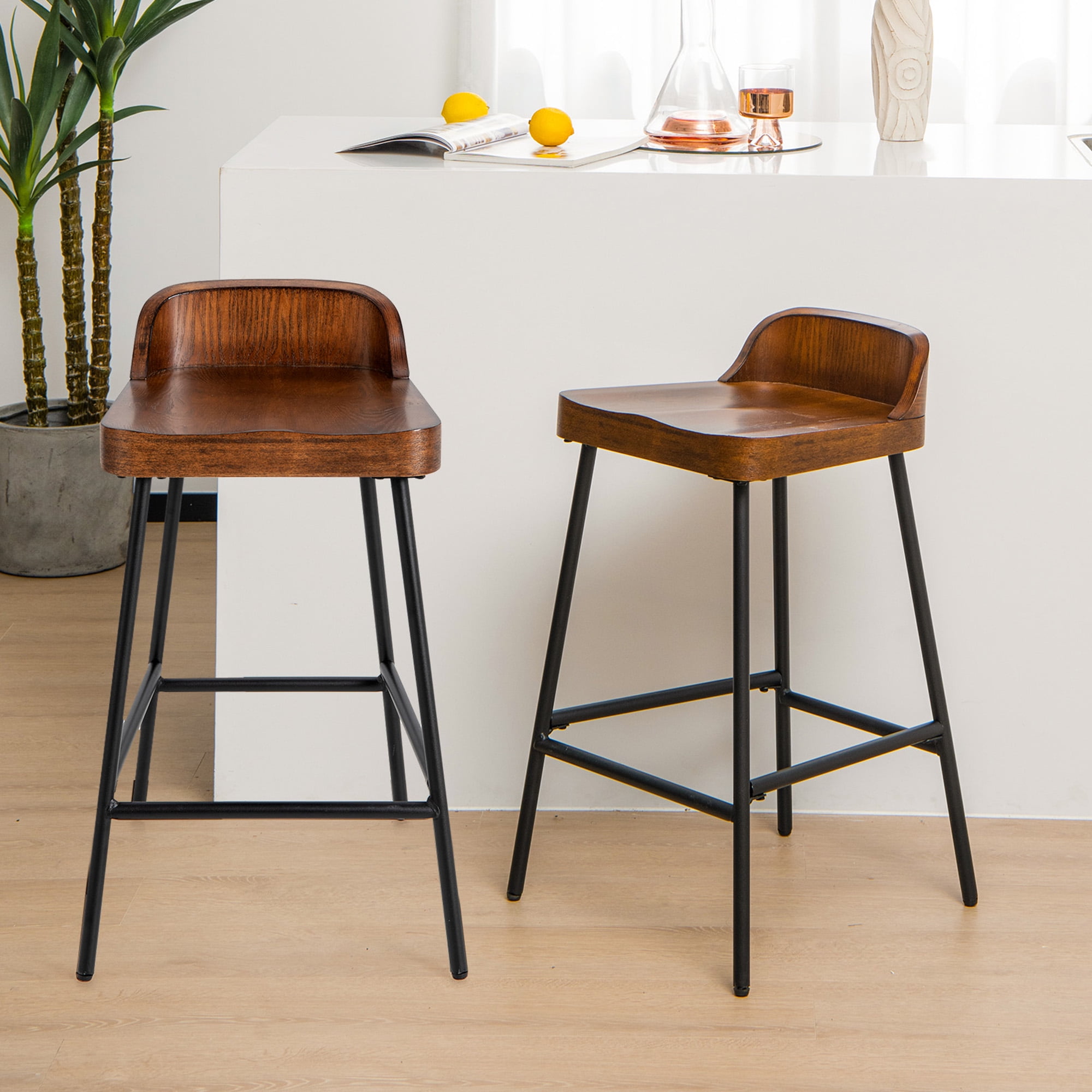 Gymax Fashion 2PCS 24.5'' Low-Back Bar Stool Industrial Counter Height ...
