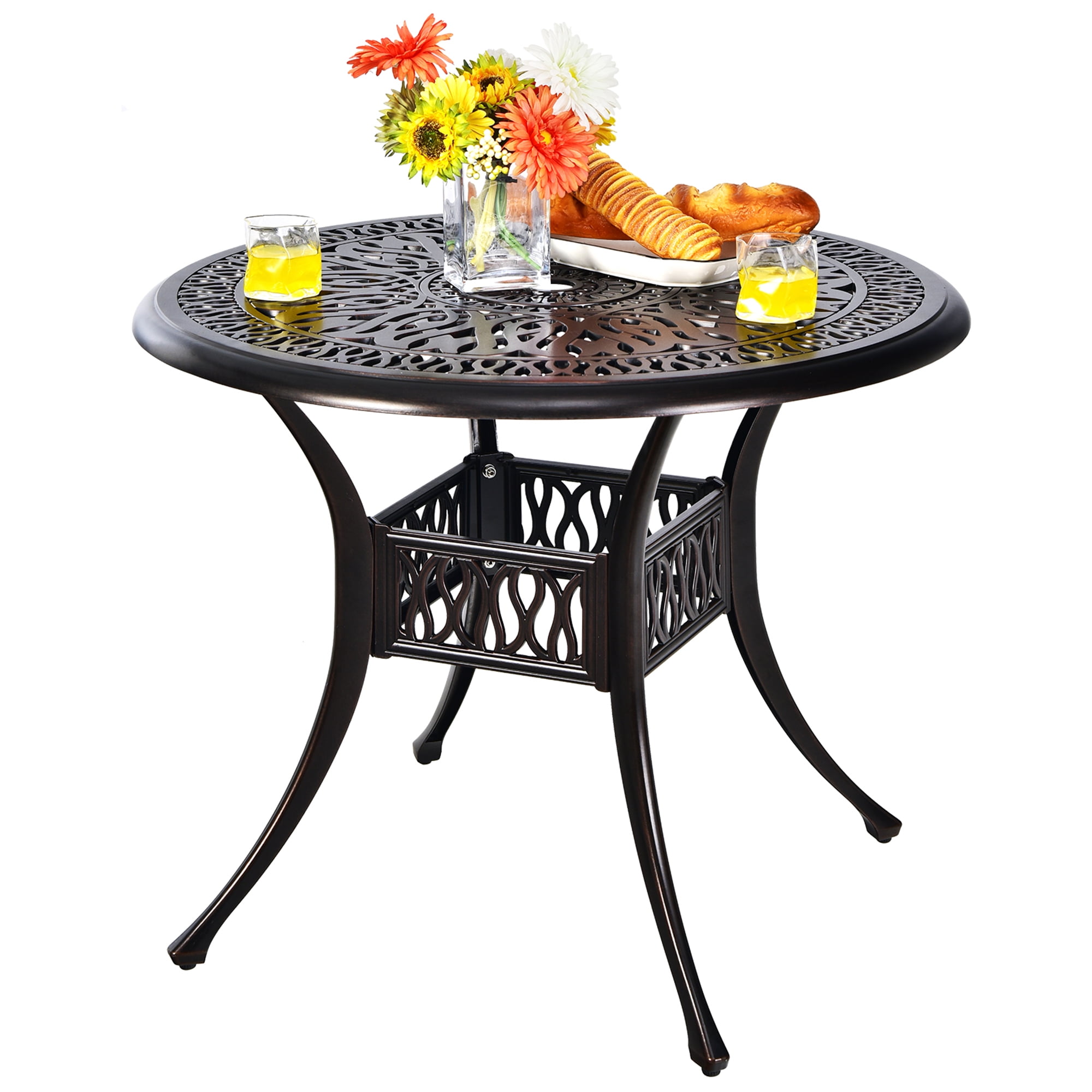 Gymax Fashion 36'' Outdoor Round Dining Table Cast Aluminum Patio ...