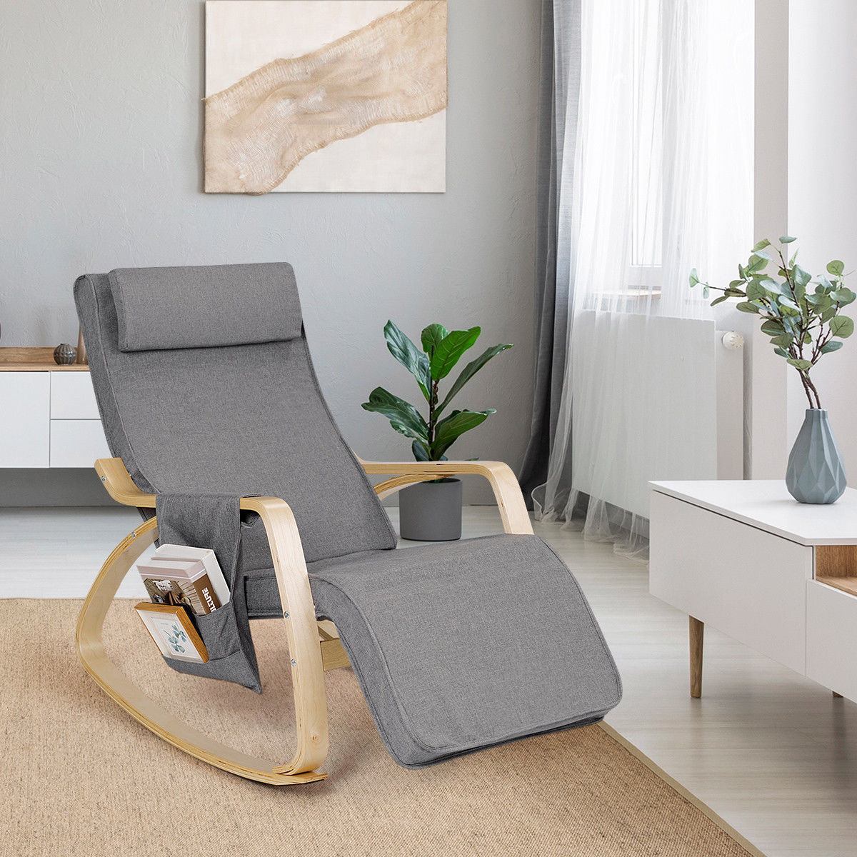 Gymax Fashion Rocking Chair Realx Lounge Chair Rocker Adjustable ...