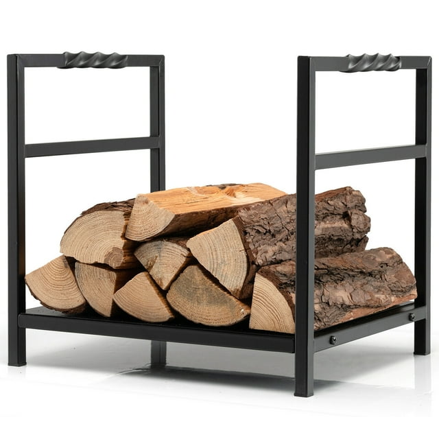 Gymax Firewood Rack Fireplace Log Holder Wood Steel Stove Bracket ...