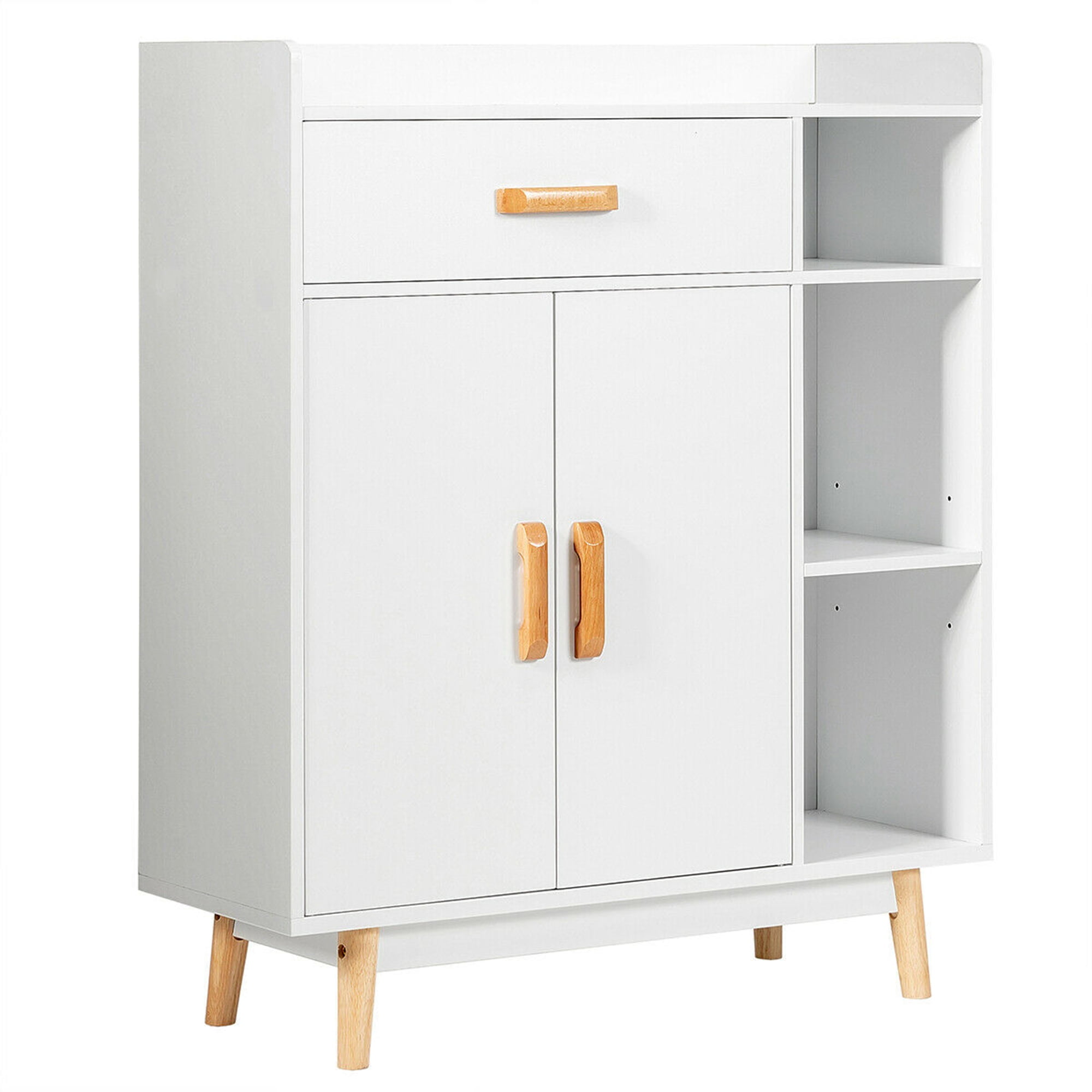 Gymax Tall Free Standing Storage Cabinet w/1 Drawer, 2 Doors, 3 Shelves ...