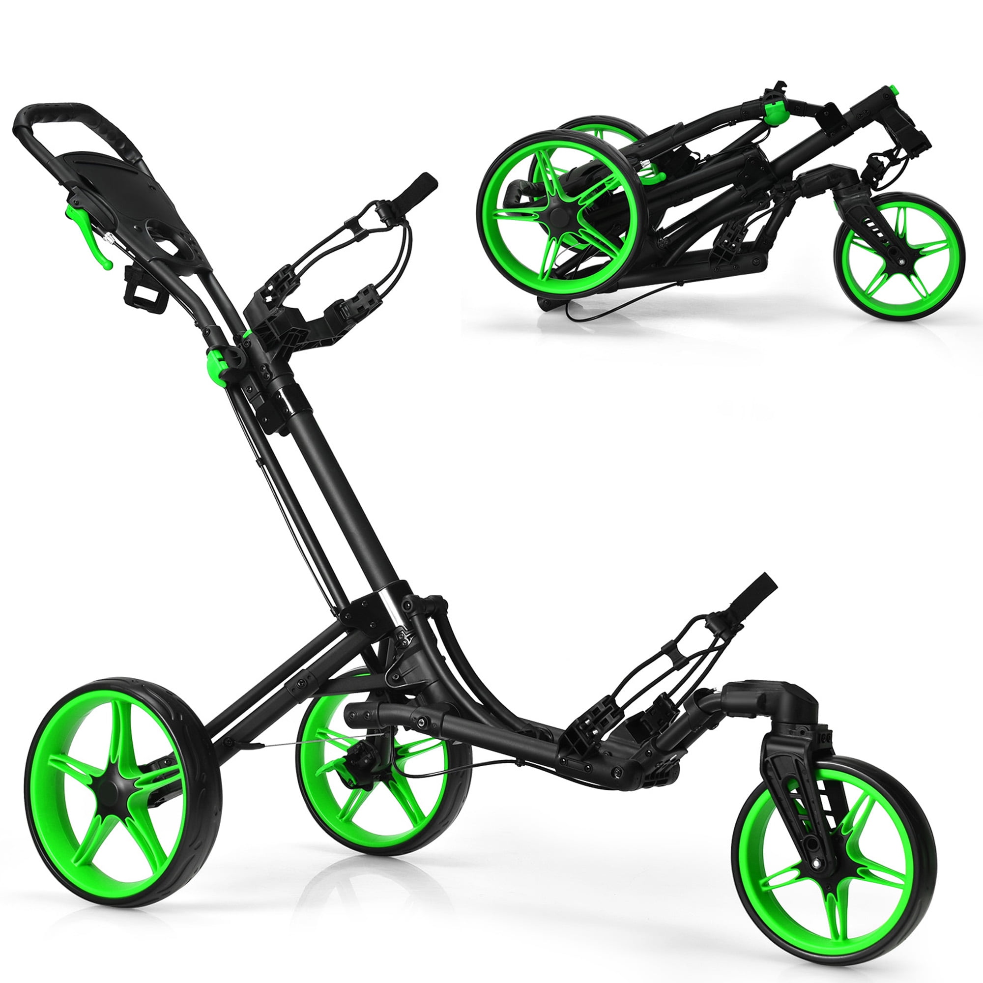 Gymax Foldable 3-Wheel Golf Cart Trolley - Lightweight Aluminum Frame ...