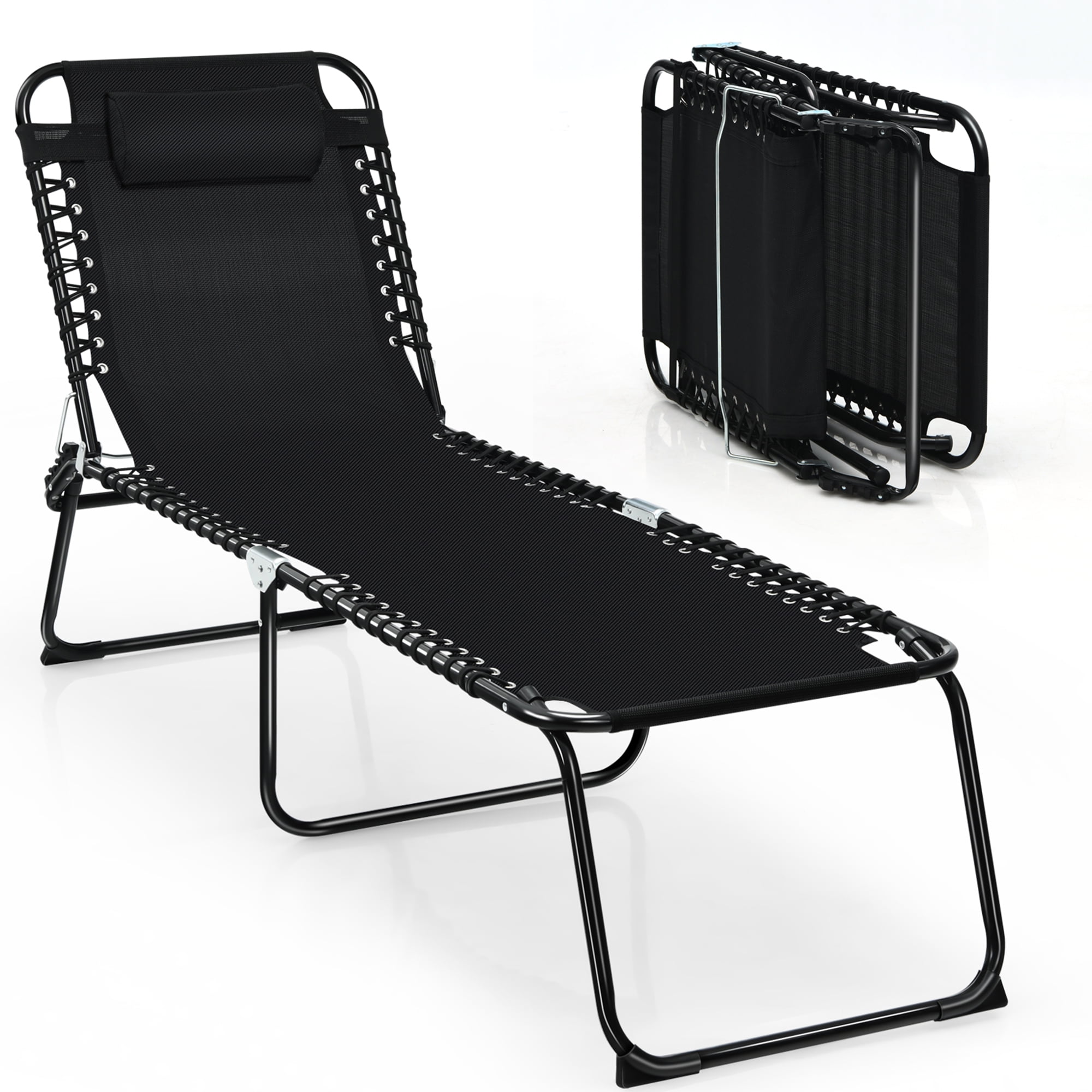 Gymax Outdoor Foldable Lawn Beach Lounger, Lay Flat Adjustable Chaise ...