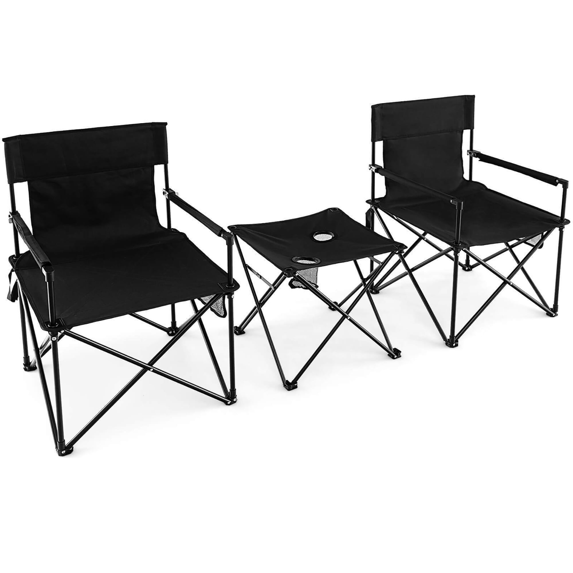 Gymax Folding Camping Chair Set of 3 Portable Lawn Chair & Side Table w ...