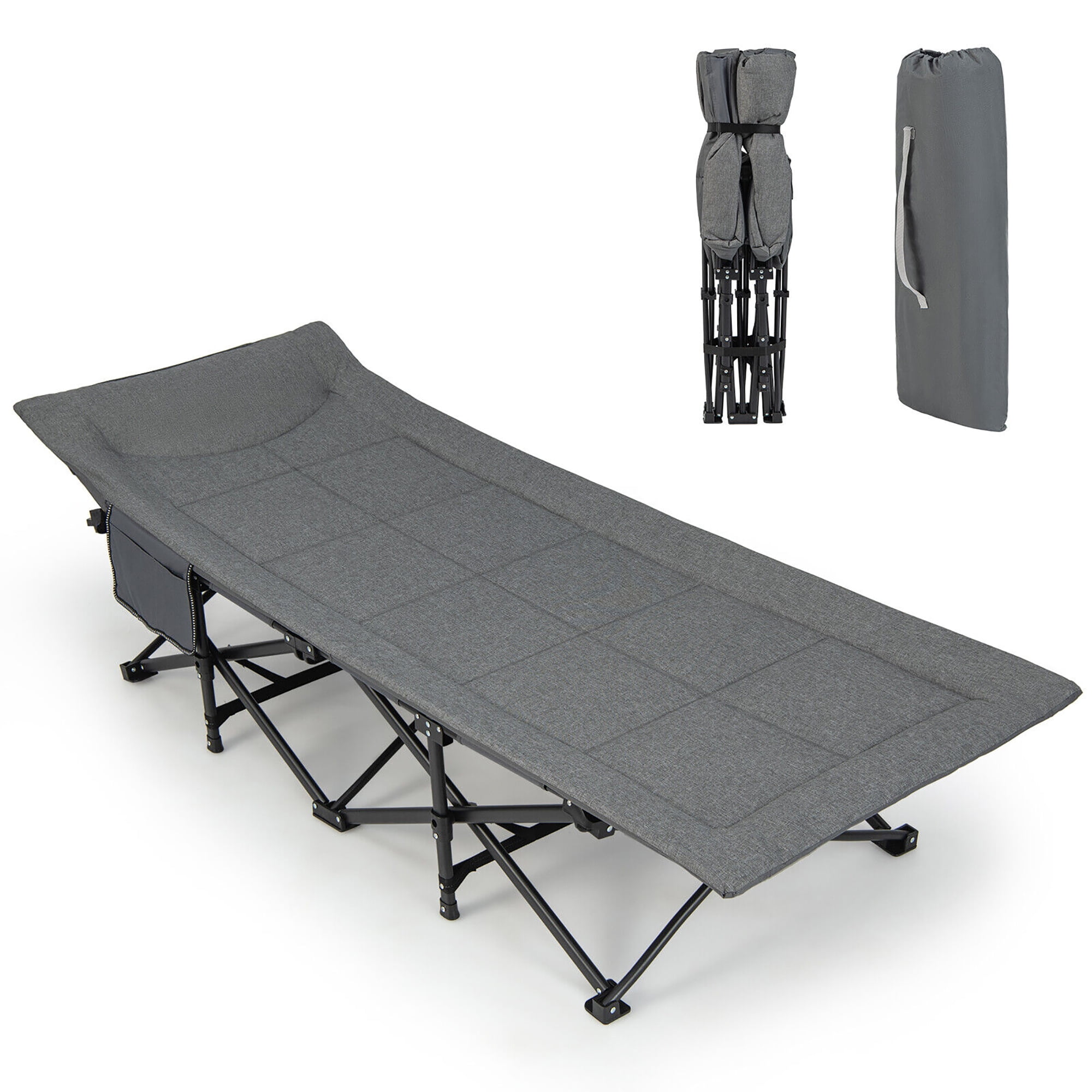 Gymax Single Person Folding Camping Cot, Portable Grey Tent Bed with ...