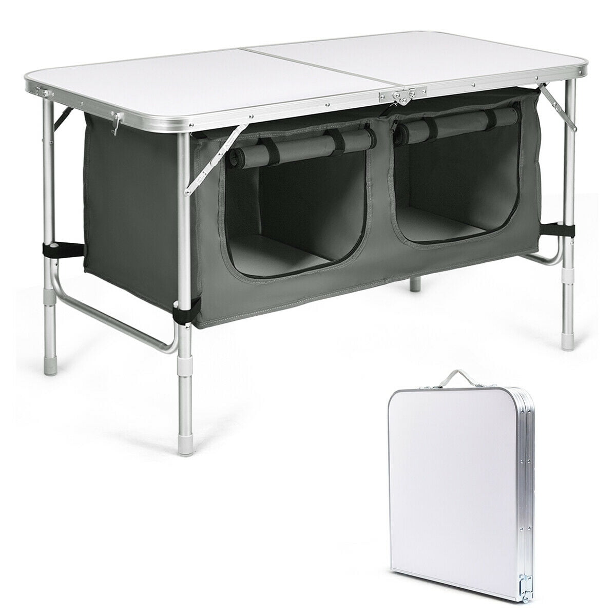 Gymax Portable Folding Camping Table, Adjustable Height, Storage ...