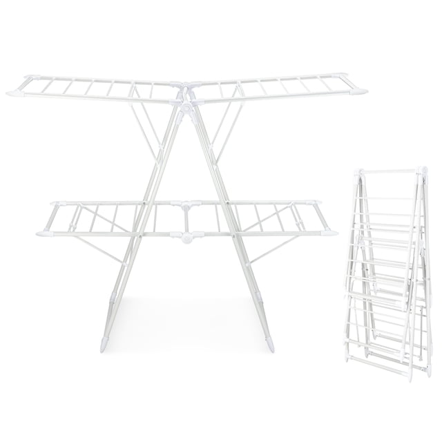 Gymax Folding Clothes Drying Rack 2-Level Laundry Rack No Assembly w ...